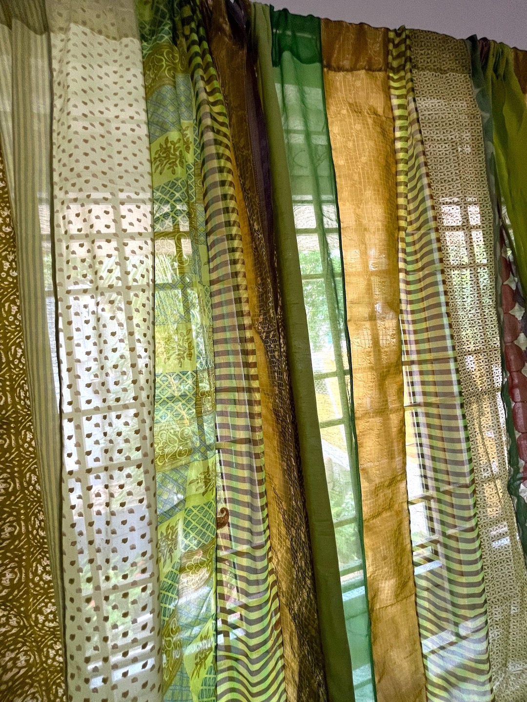 Green Boho Saree Curtains Upcycled Handmade Saree Curtains With Saree ...