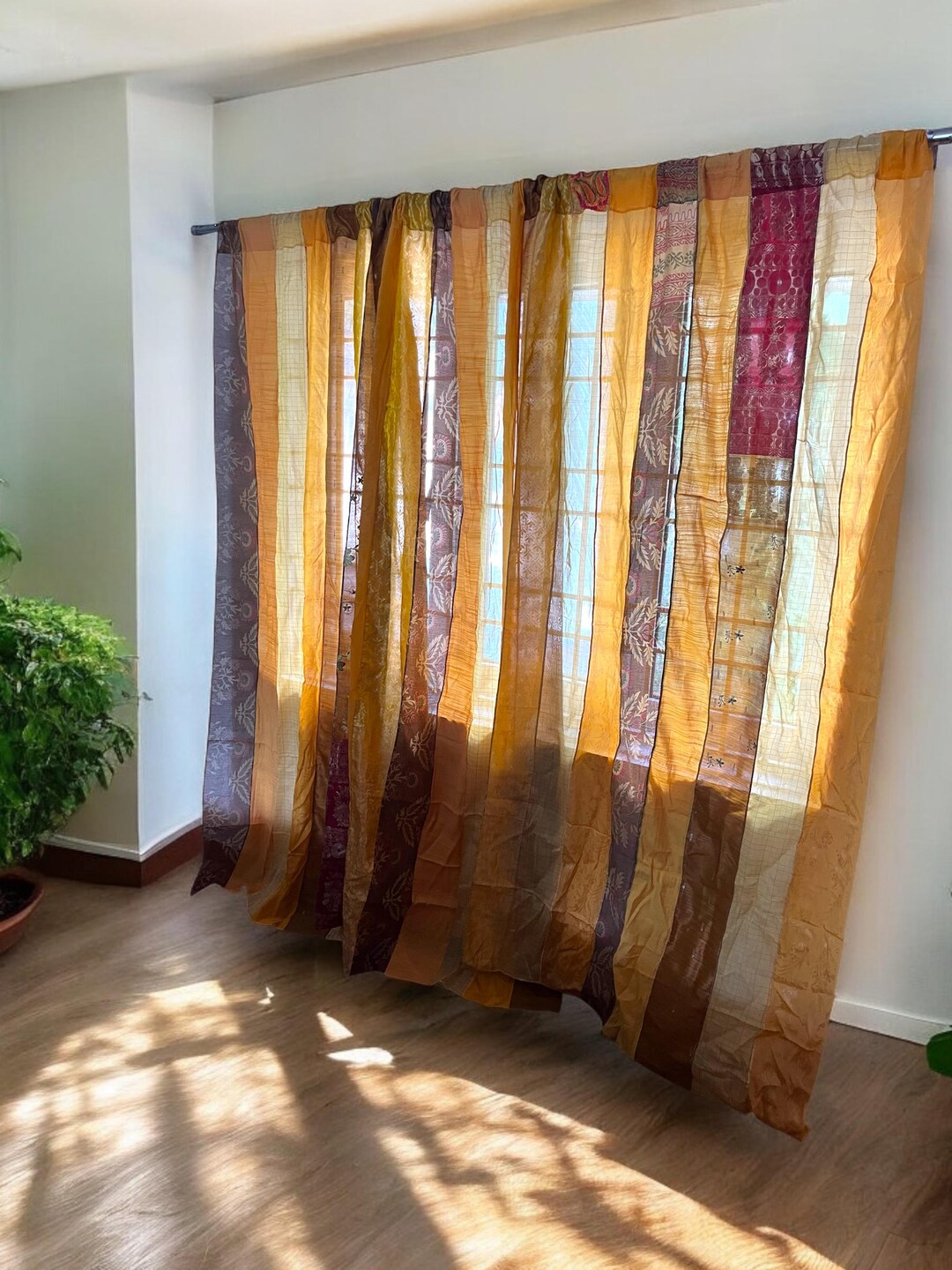 Yellow Boho Saree Curtains Upcycled Handmade Saree Curtains With Saree ...