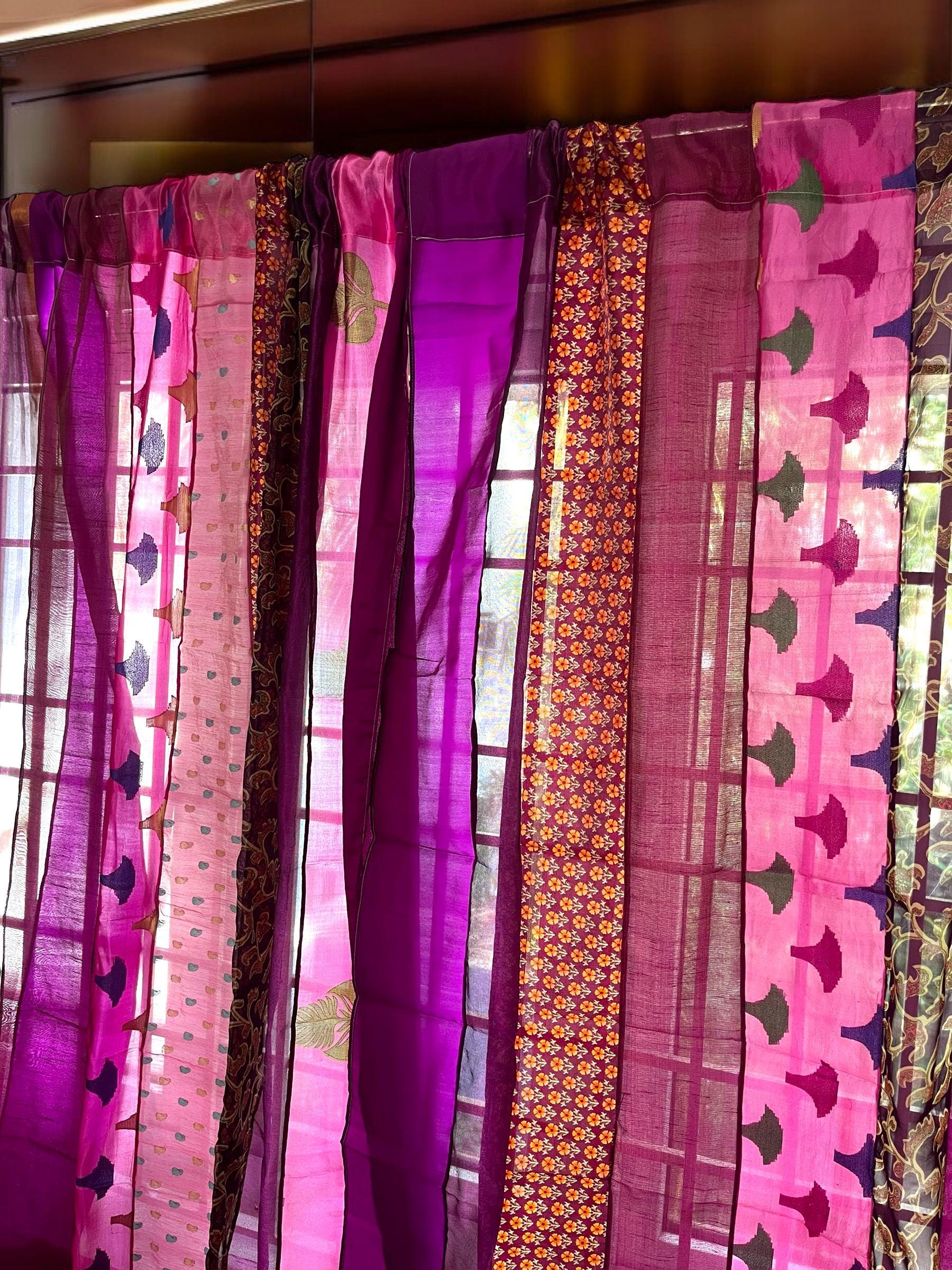 Pink Boho Saree Curtains Upcycled Handmade Saree Curtains With Saree ...