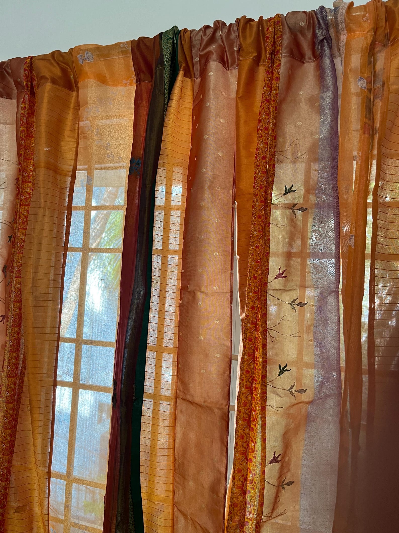 Orange Saree Curtains Upcycled Handmade Saree Curtains With Saree ...