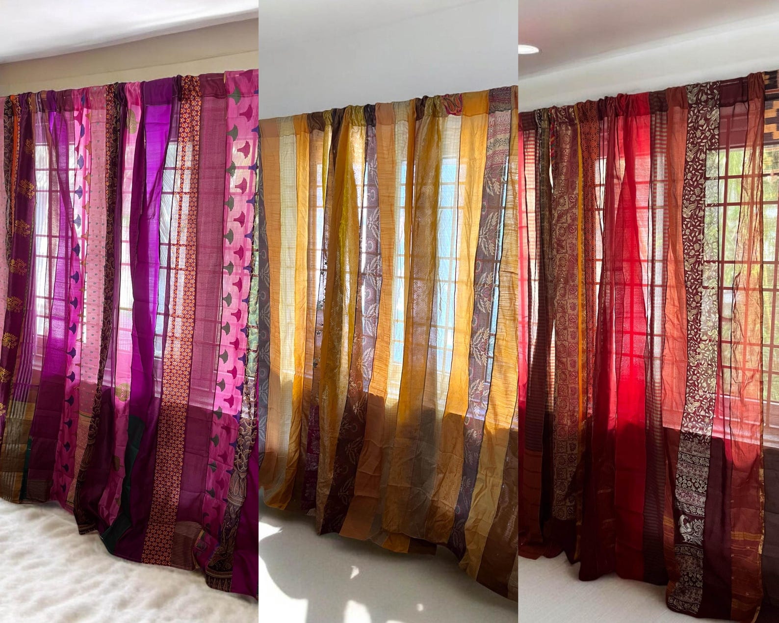 Boho Saree Curtains Upcycled Handmade Saree Curtain With Saree Strips ...