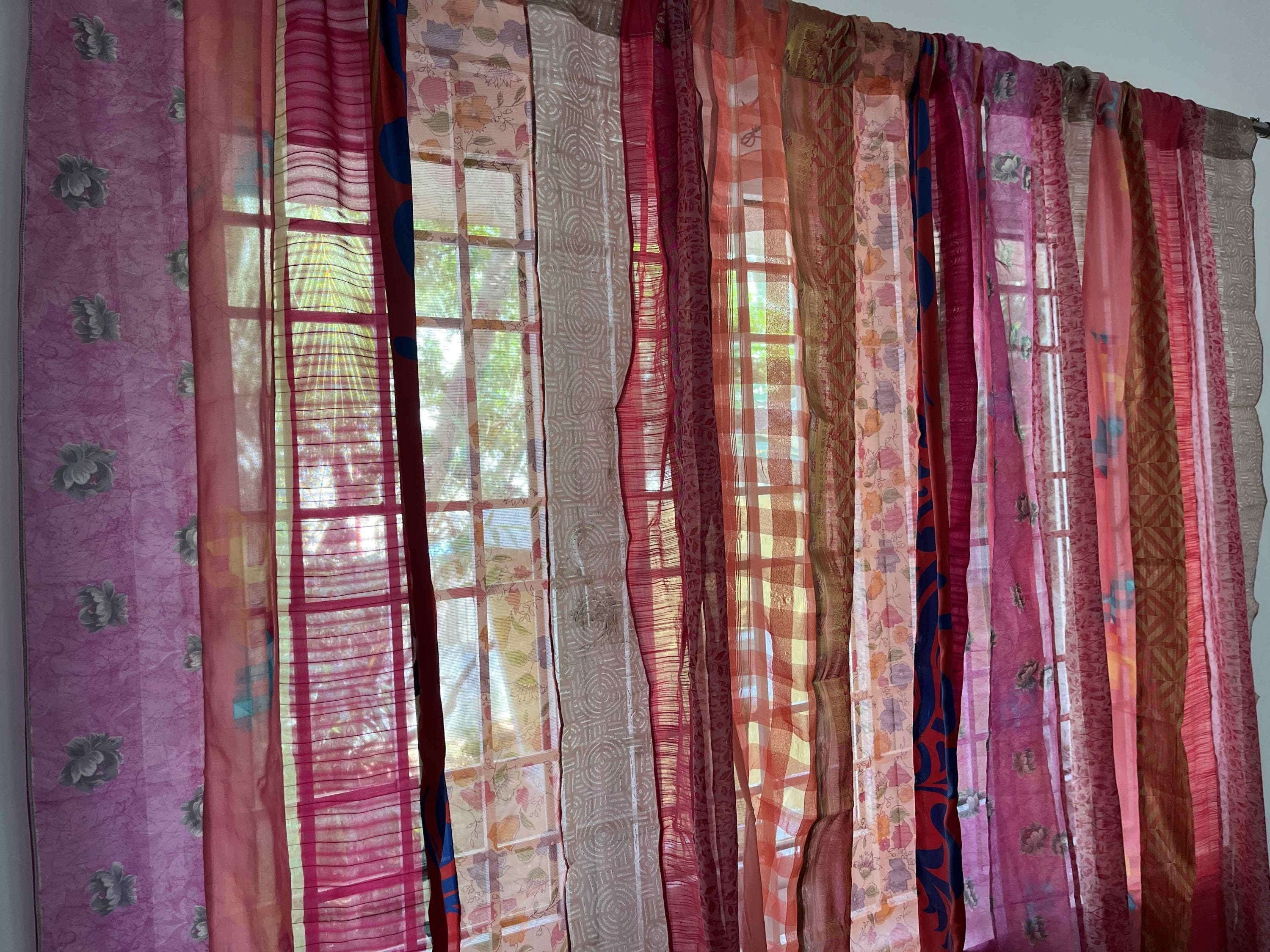 Pink Boho Saree Curtains Upcycled Handmade Saree Curtains With Saree ...