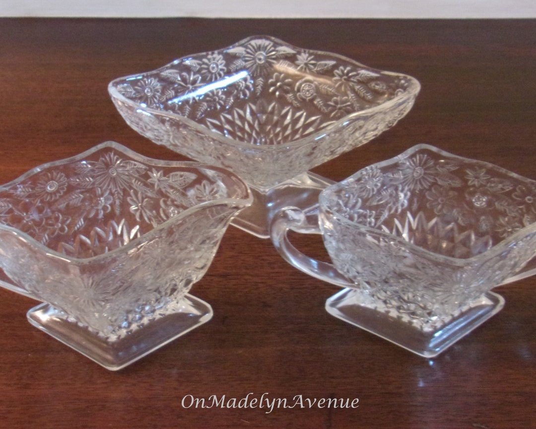 Vintage Indiana Glass Pineapple and Floral Tea Serving Pieces - Etsy