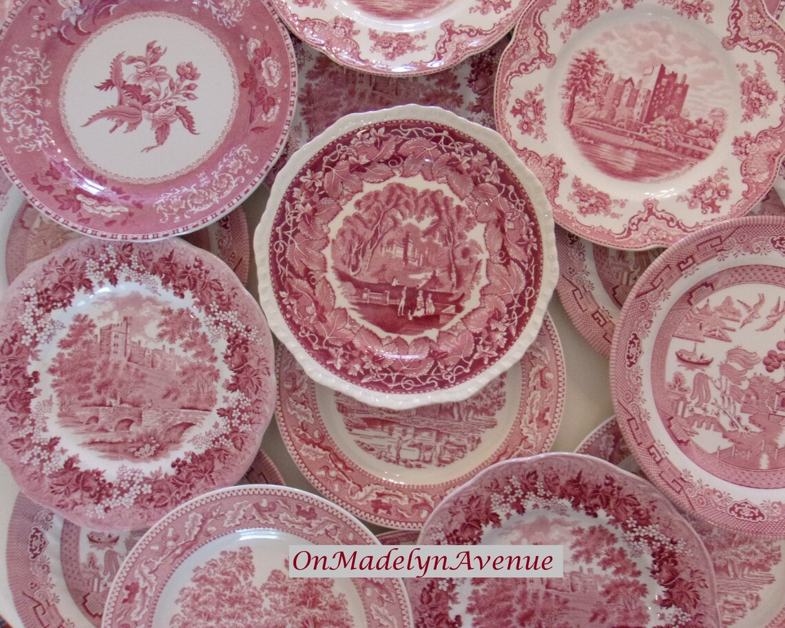Mismatched Red/pink Transferware Dinner Plates Sets of 4 - Etsy