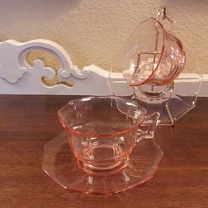 Cambridge, Decagon Pink, Depression Glass, Teacups and Saucers, Set of ...
