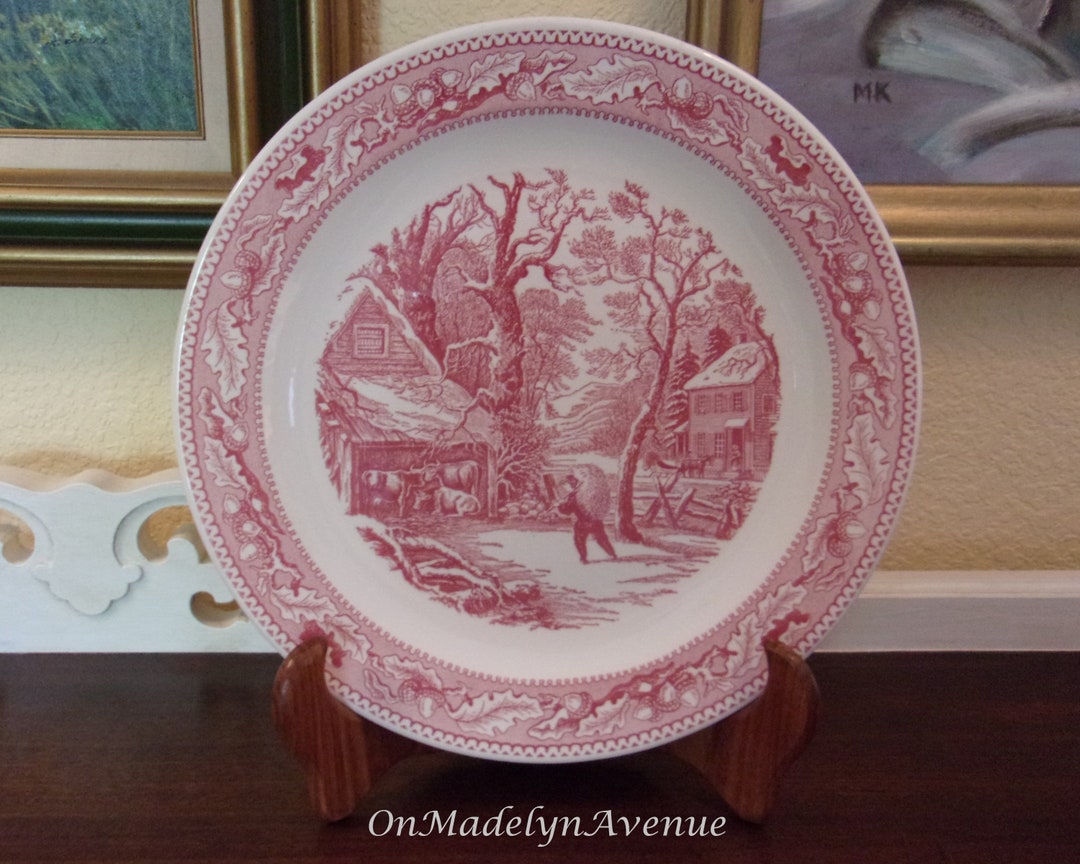 Royal China, Memory Lane, Red and White Transferware, 12 Inch Chop ...