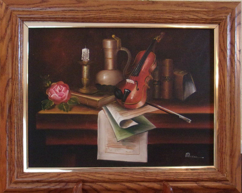 Original Oil Painting Still Life fiddle Rose - Etsy
