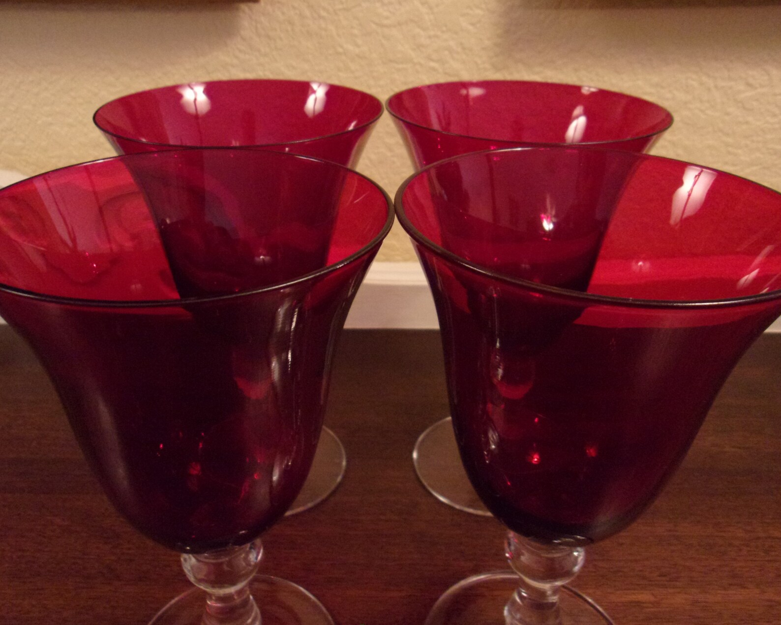 Ruby Red Goblets With Clear Stem Home Essentials Set of 4 - Etsy