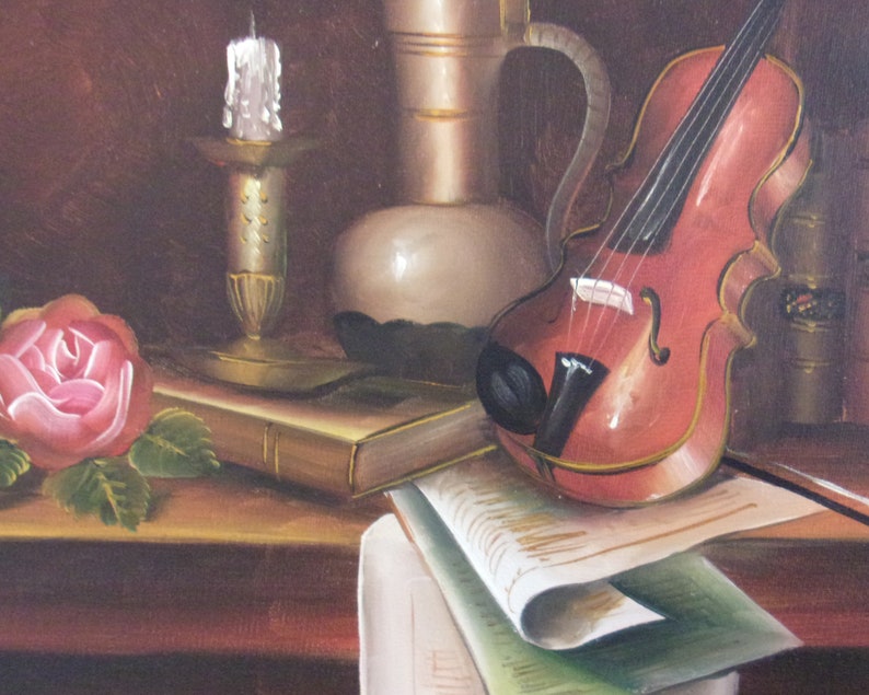Original Oil Painting Still Life fiddle Rose - Etsy