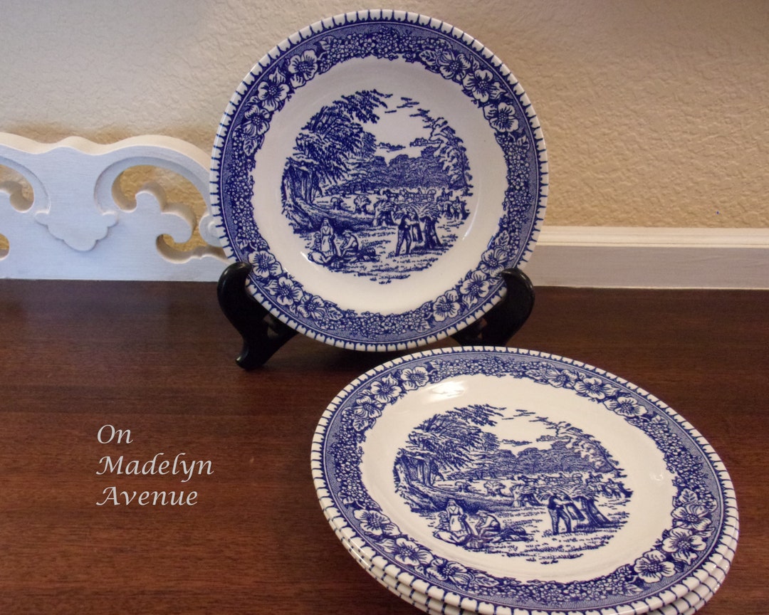 Royal Pilgrim, Blue Transferware, American Frontier Collection, Set of ...