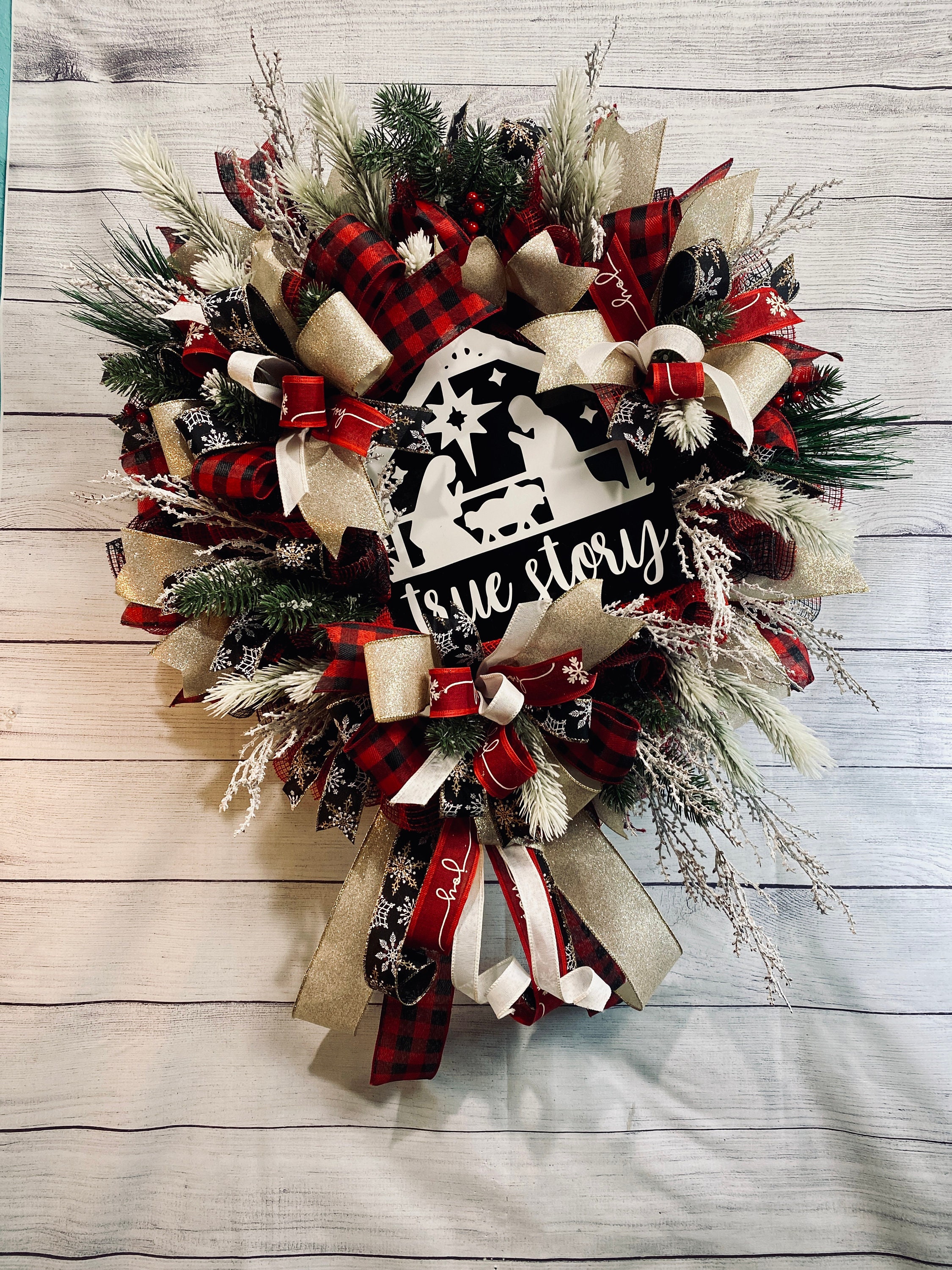 Religious Christmas Wreath in Red, Black, and White With True Story ...