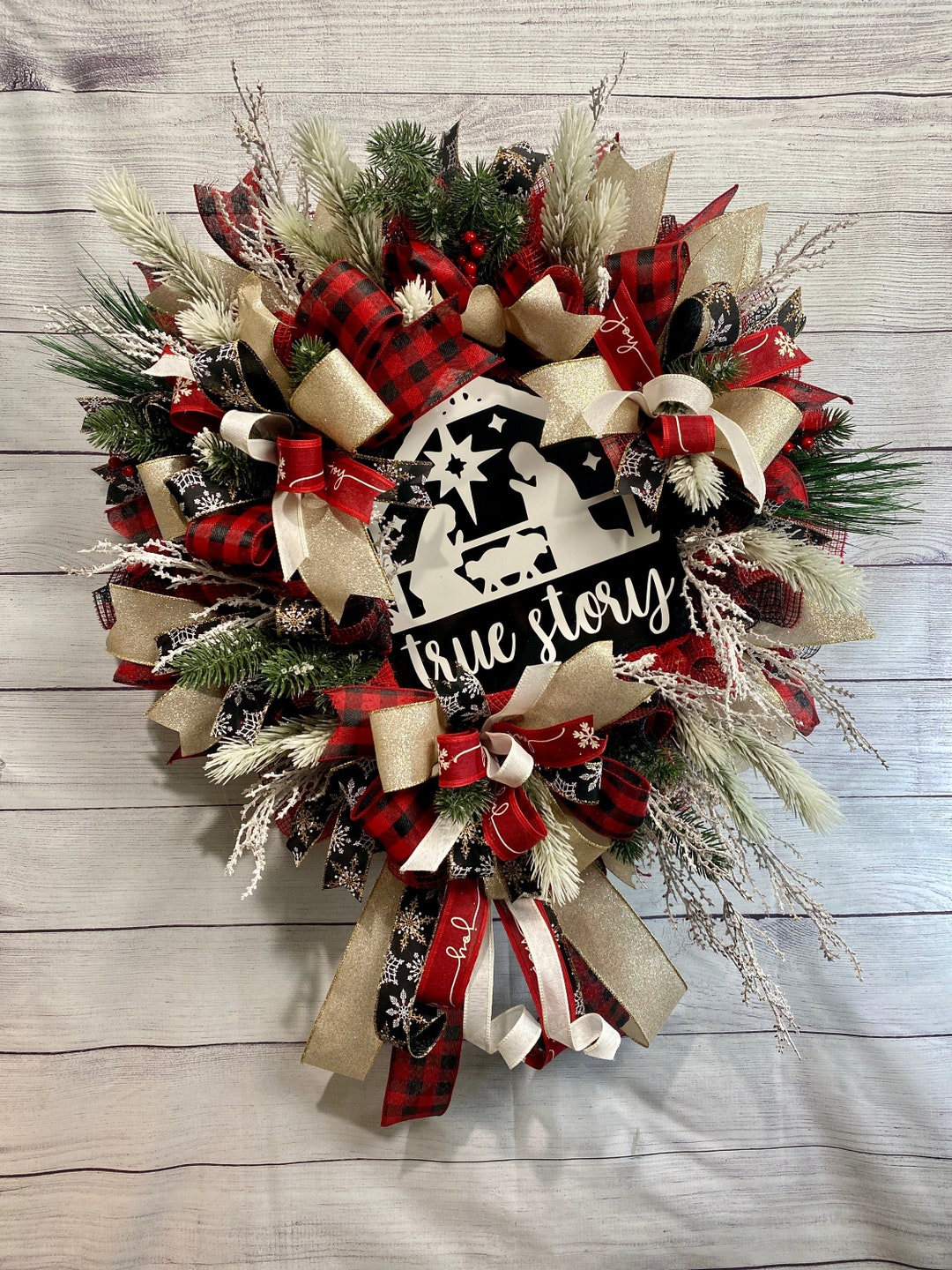 Religious Christmas Wreath in Red, Black, and White With True Story ...