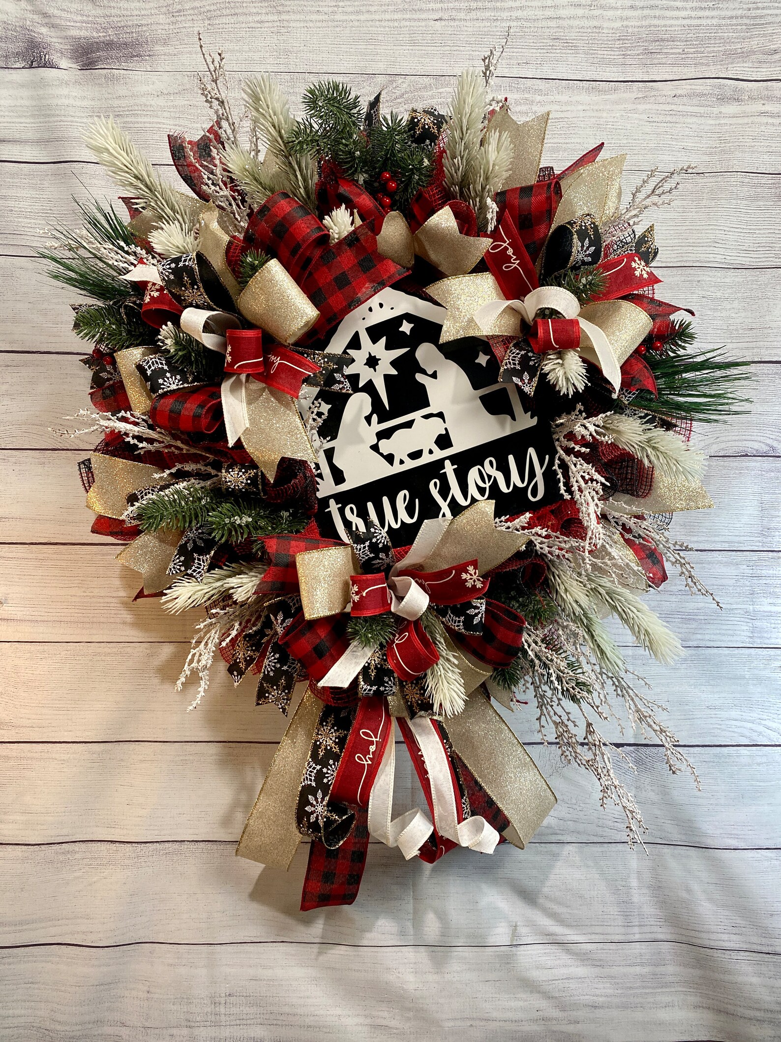Religious Christmas Wreath in Red, Black, and White With True Story ...