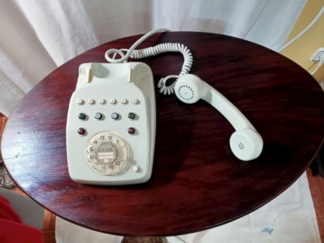 Vintage Office Phone With Volume Control Handset, Beige Push Button ...