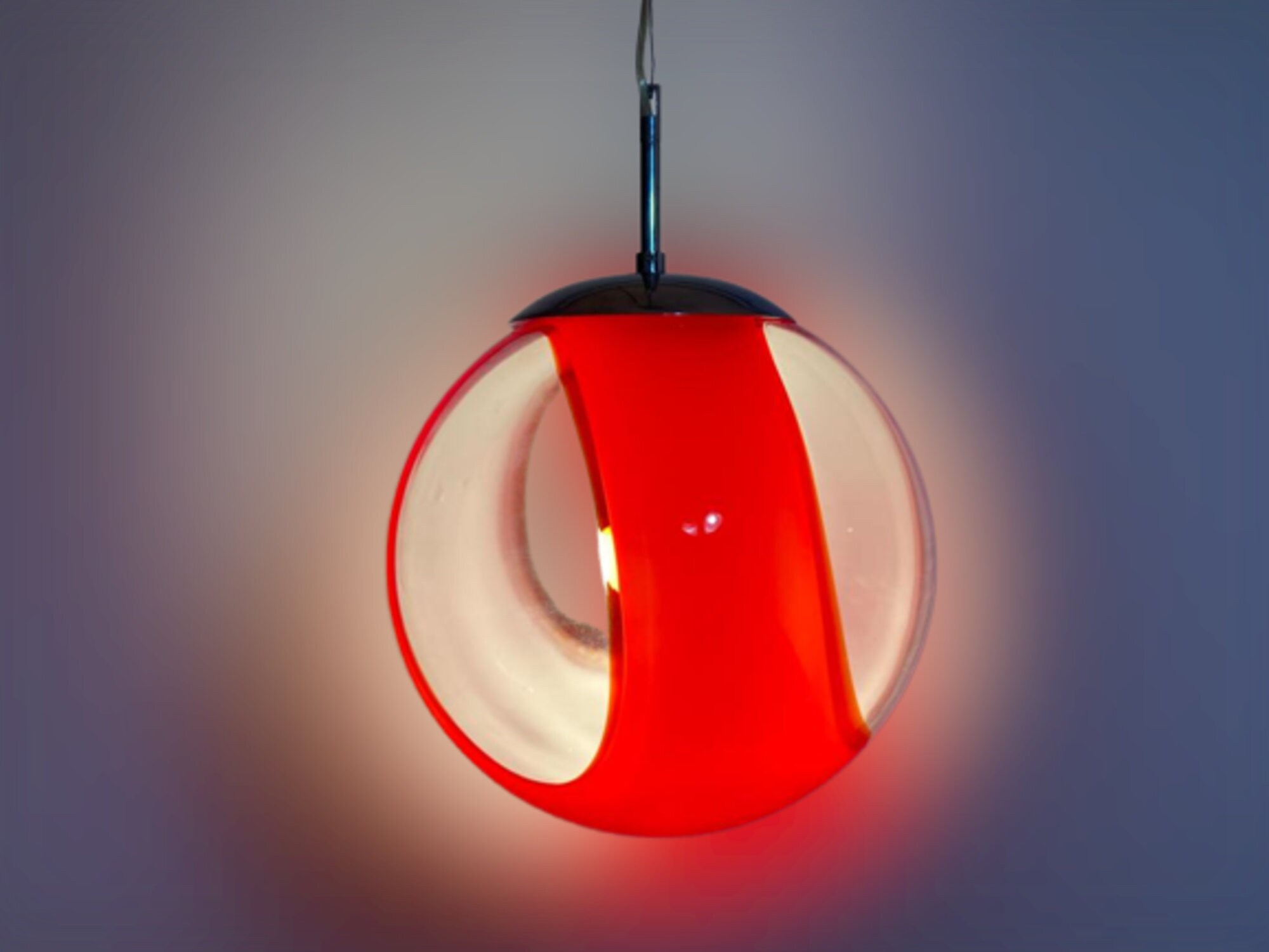 Vintage Blown Glass Pendant Lamp, Space Age Sphere Design, 90s Inspired ...