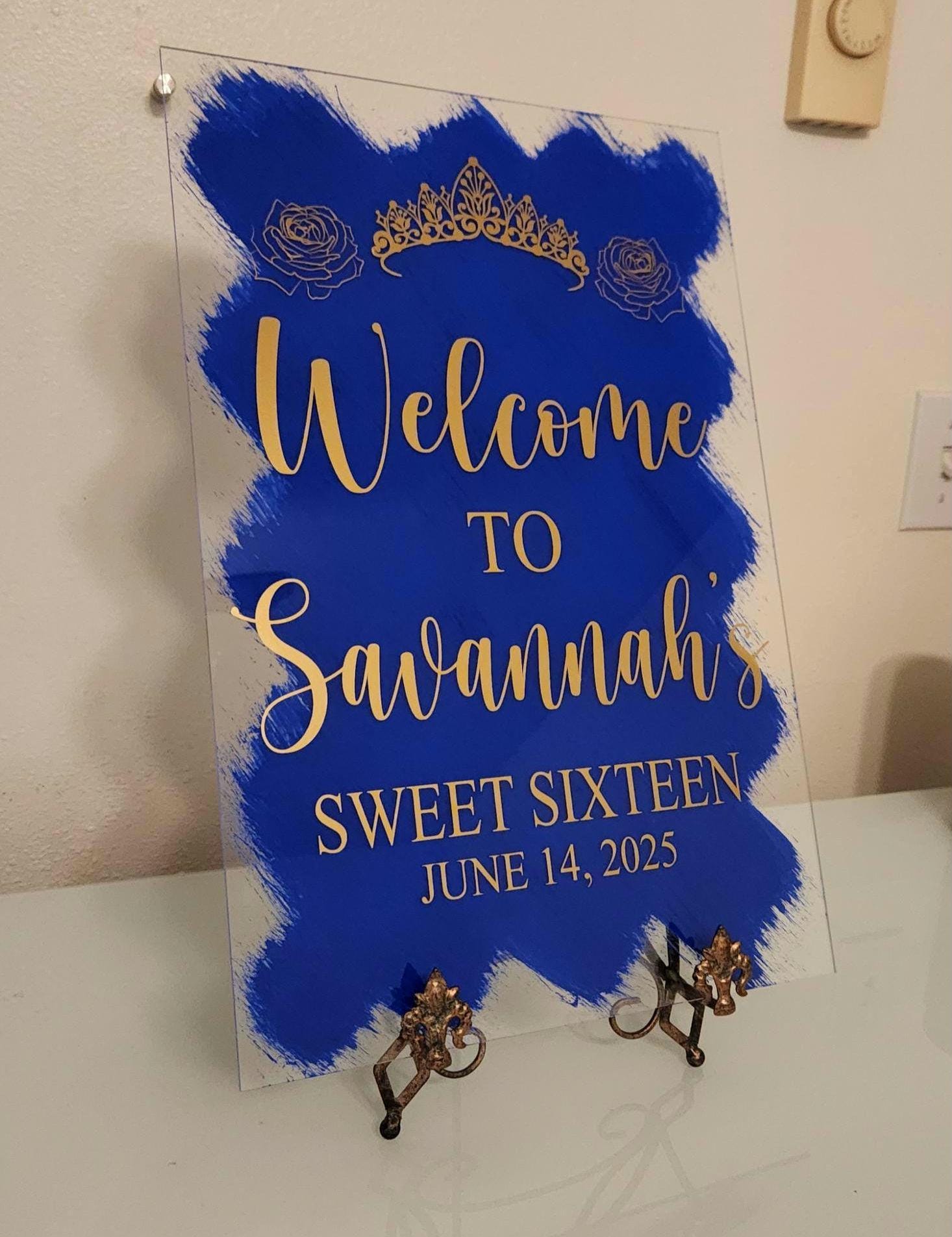 Personalized Sweet Sixteen Acrylic Welcome Sign, Gold Lettering - Etsy