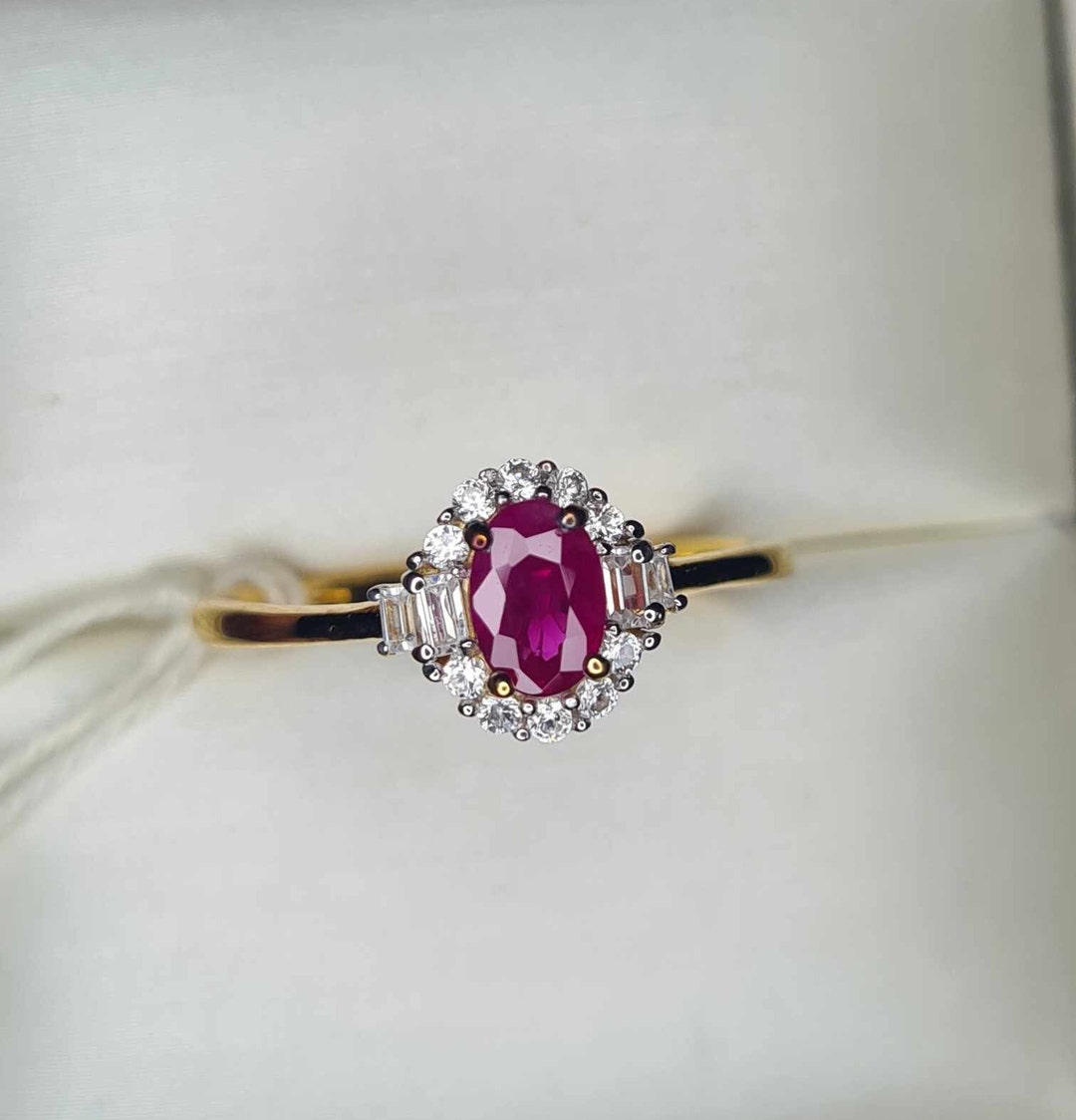 Ruby and Natural Cambodian Zircon Ring in 18K Gold Overlay 925 Sterling ...