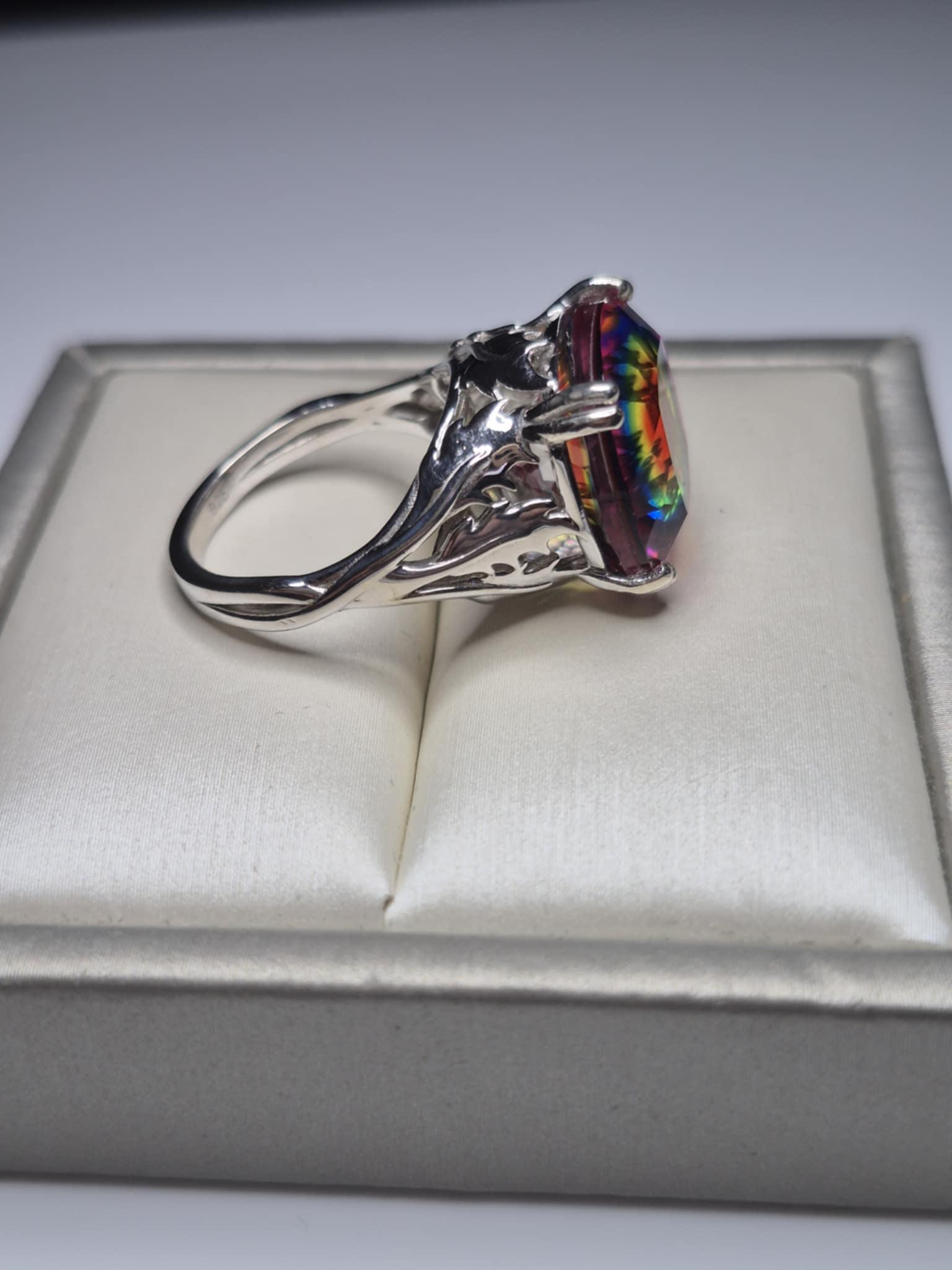 11.06ct Nebula Quartz Doublet Solitaire Ring in Rhodium Overlay 925 ...
