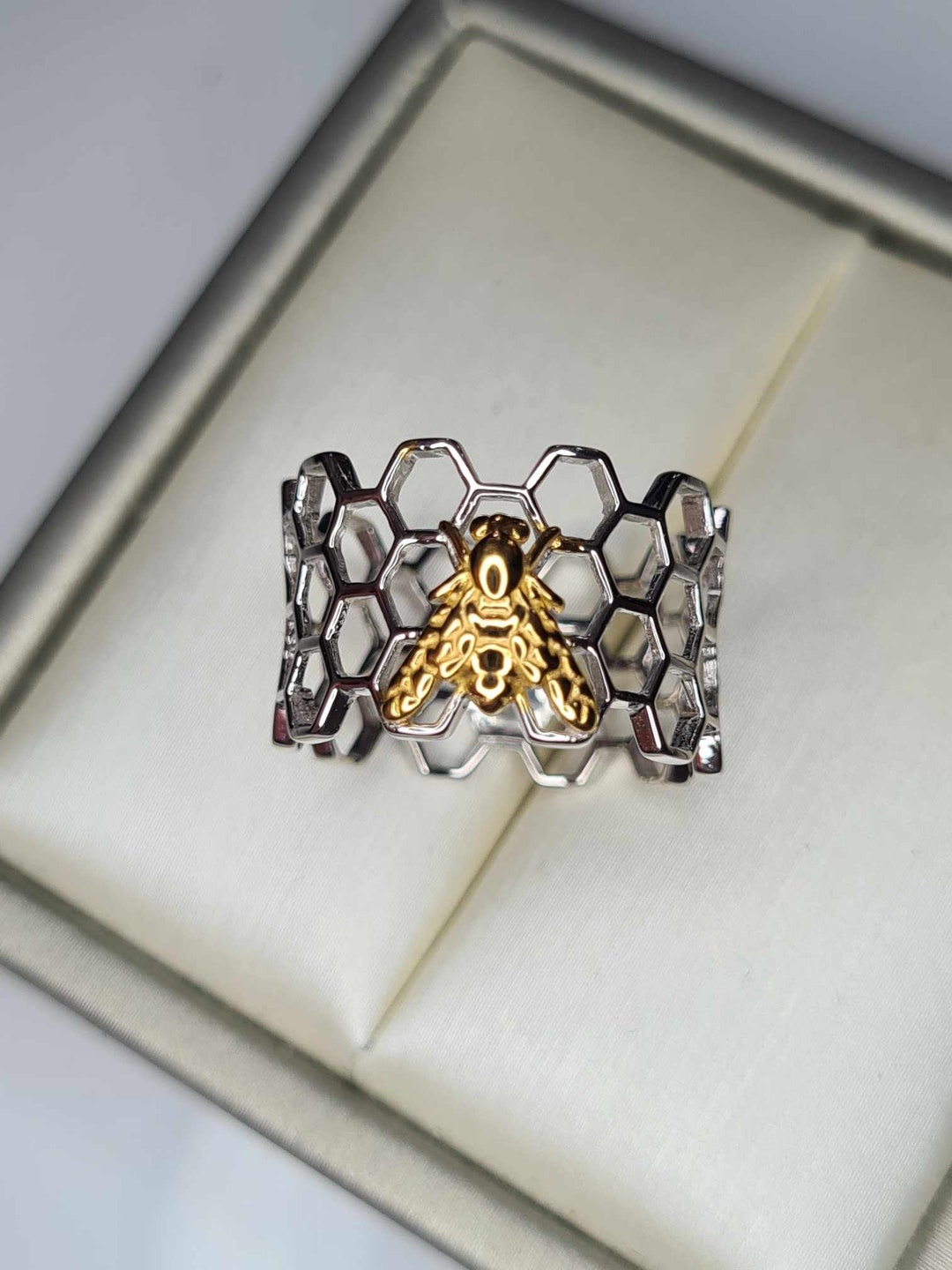 Bee Honey Comb Ring 925 Sterling Silver SIZE M - Etsy