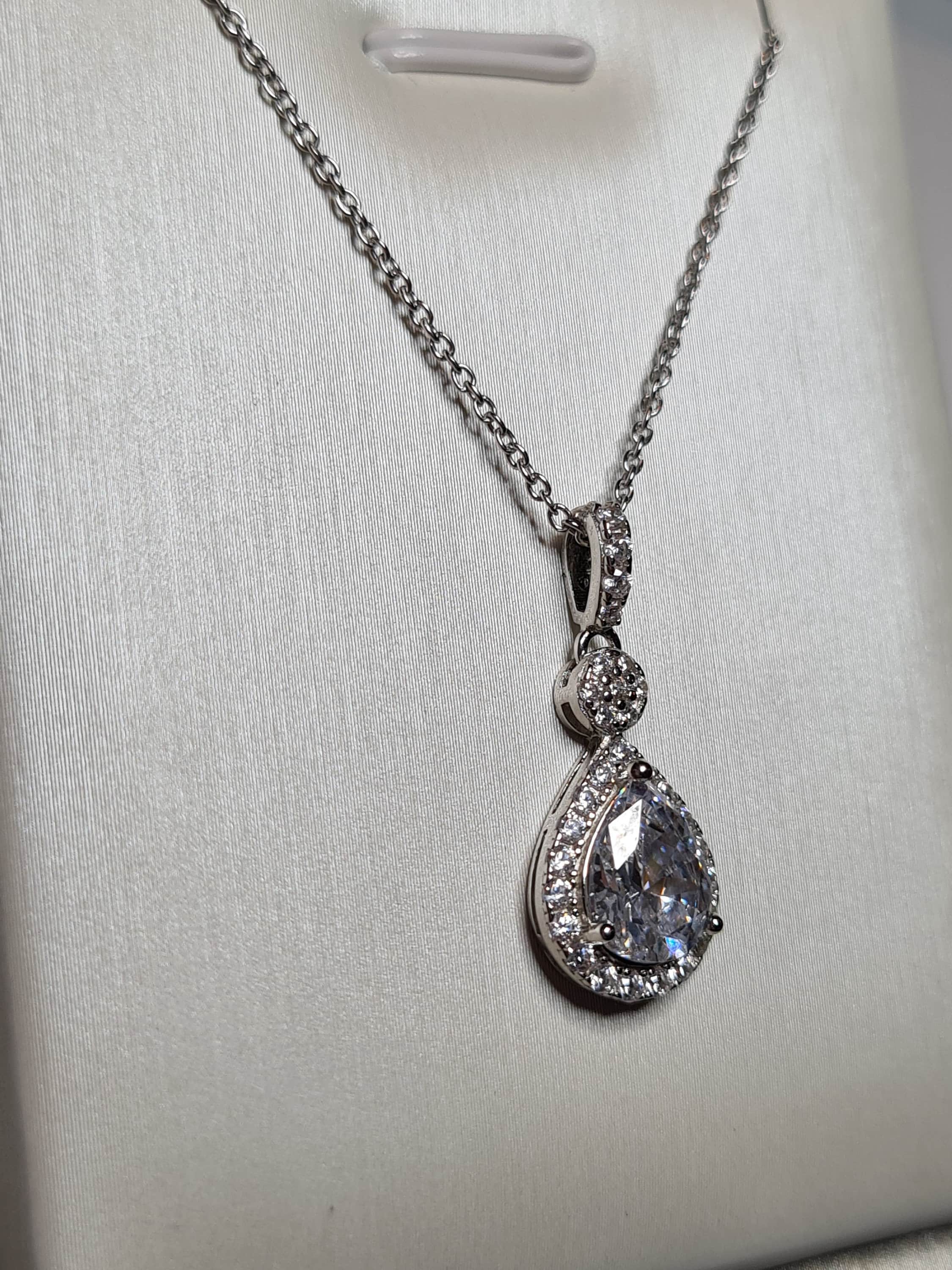 Pear Drop Diamond Necklace 925 Sterling Silver - Etsy