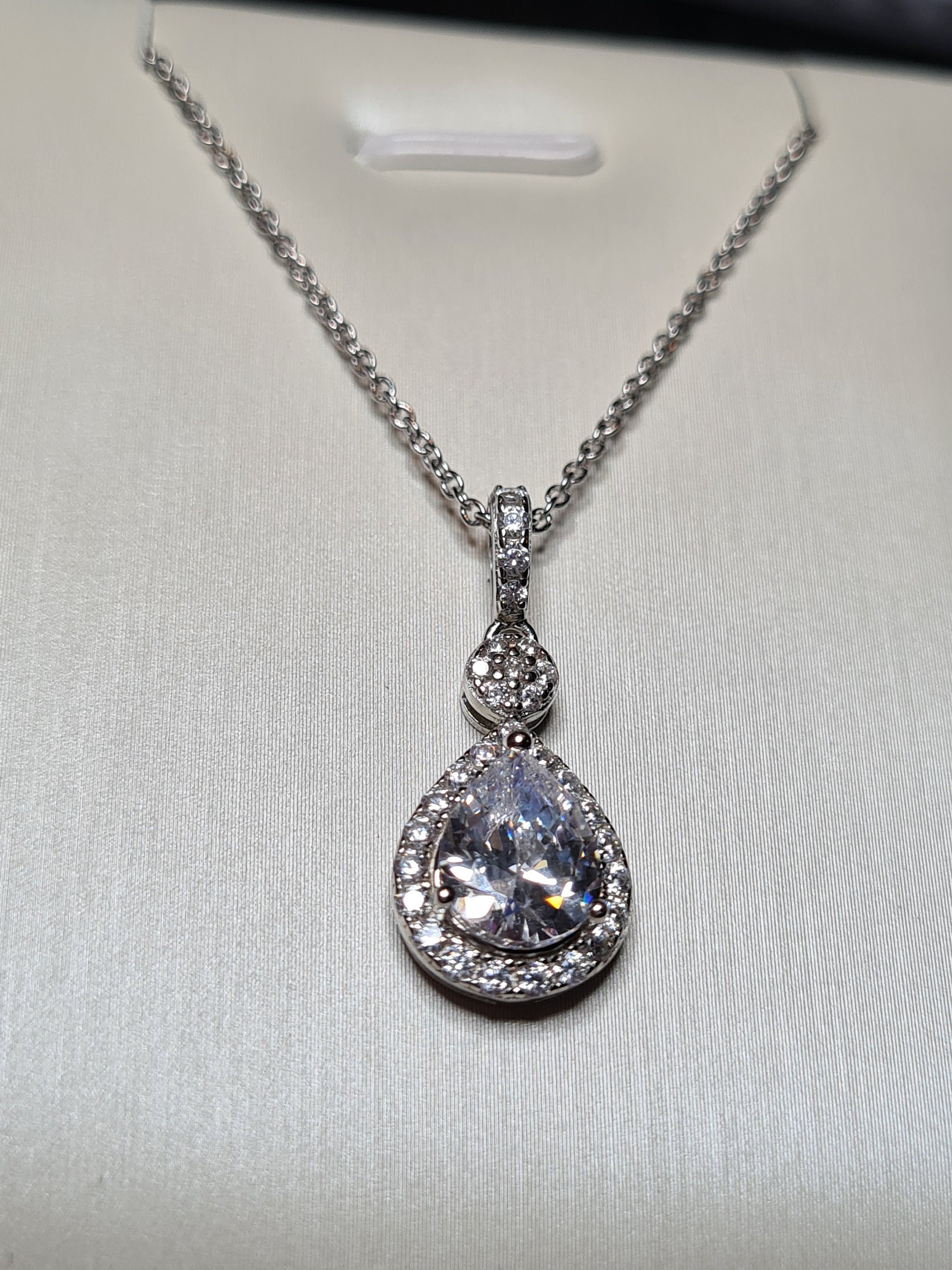 Pear Drop Diamond Necklace 925 Sterling Silver - Etsy
