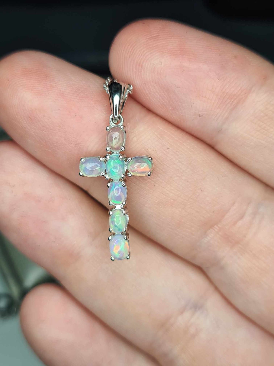 0.760ct. Ethiopian Opal Cross Necklace 925 Sterling Silver With ...