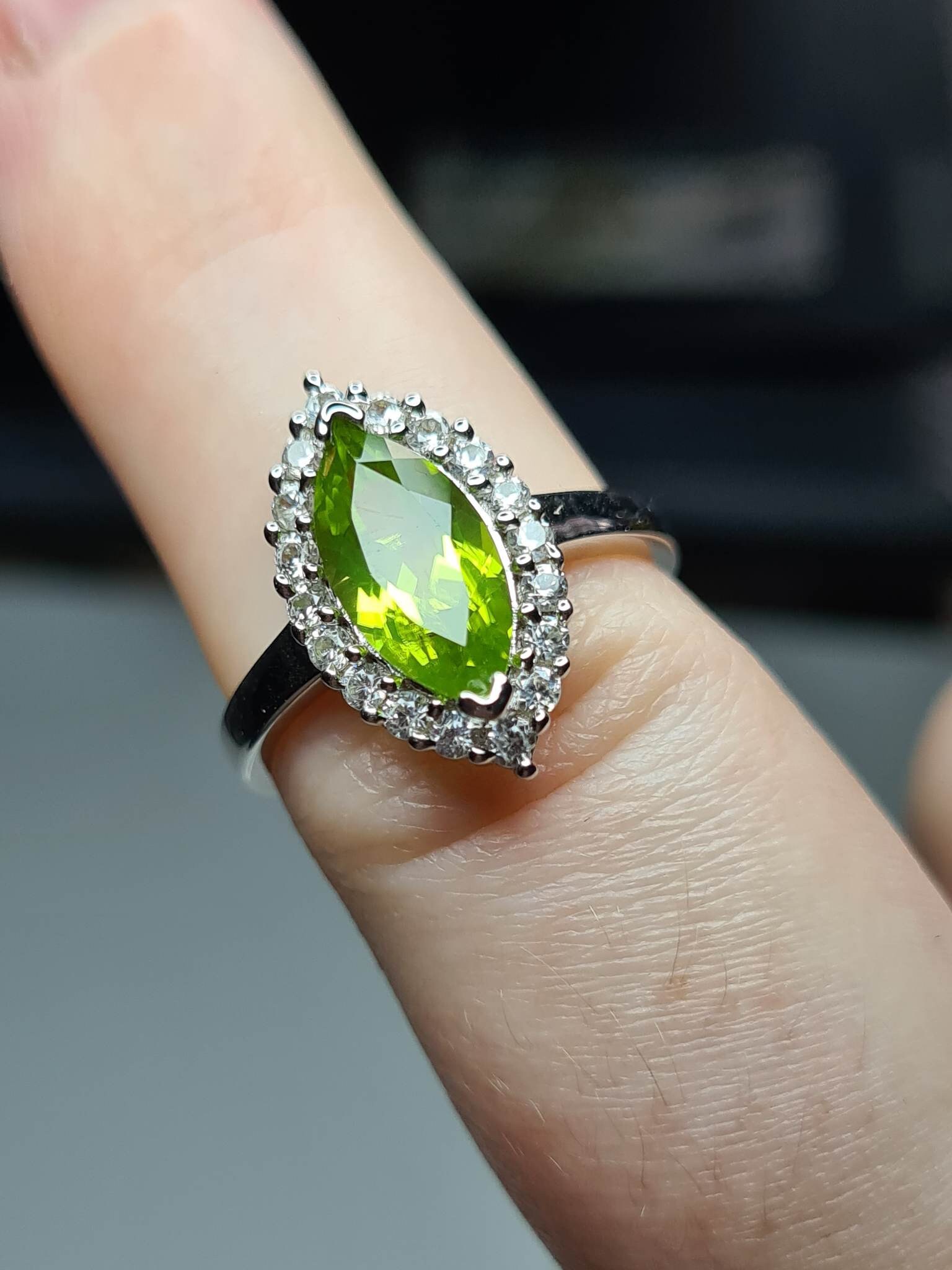 Marquise Halo Natural Hebei Peridot and Natural Cambodian - Etsy