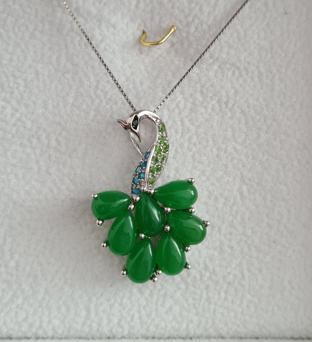 Green Jade & Gemstone Peacock Necklace 925 Sterling Silver - Etsy UK