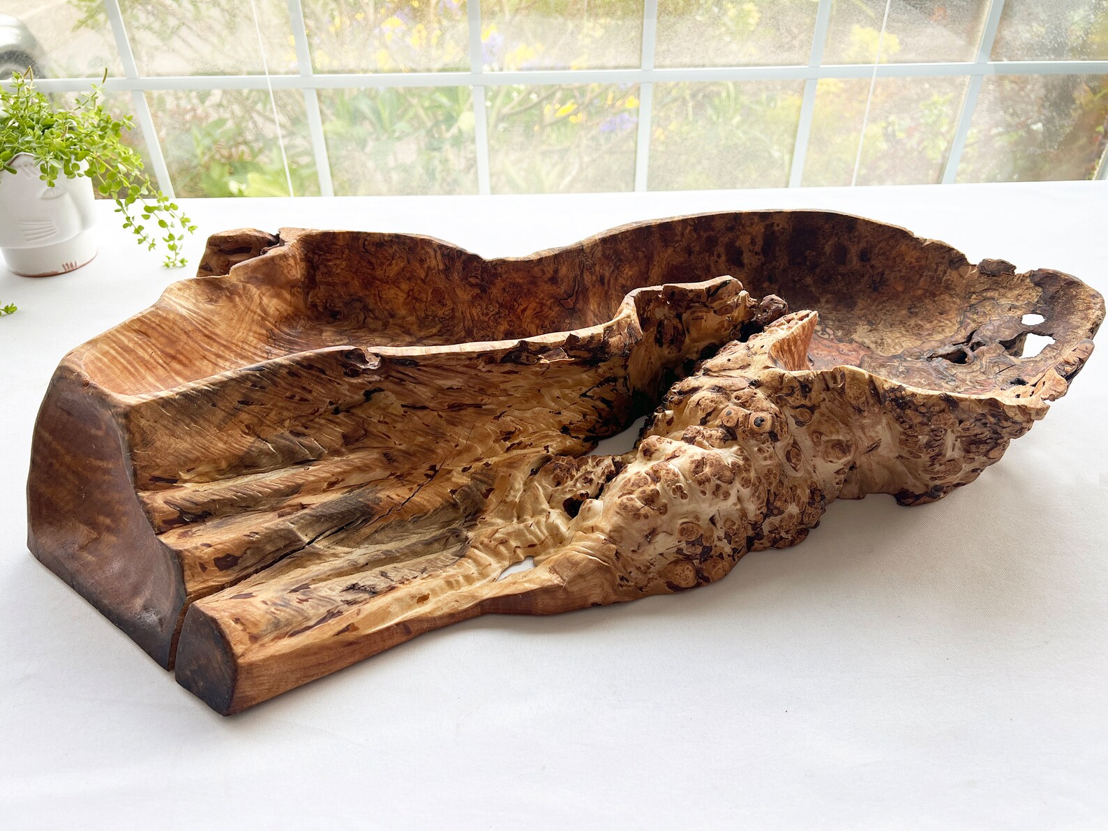 Large Asymmetrical Bowl, 26 X 14, Burl Wood Compartmented Fruit Bowl ...