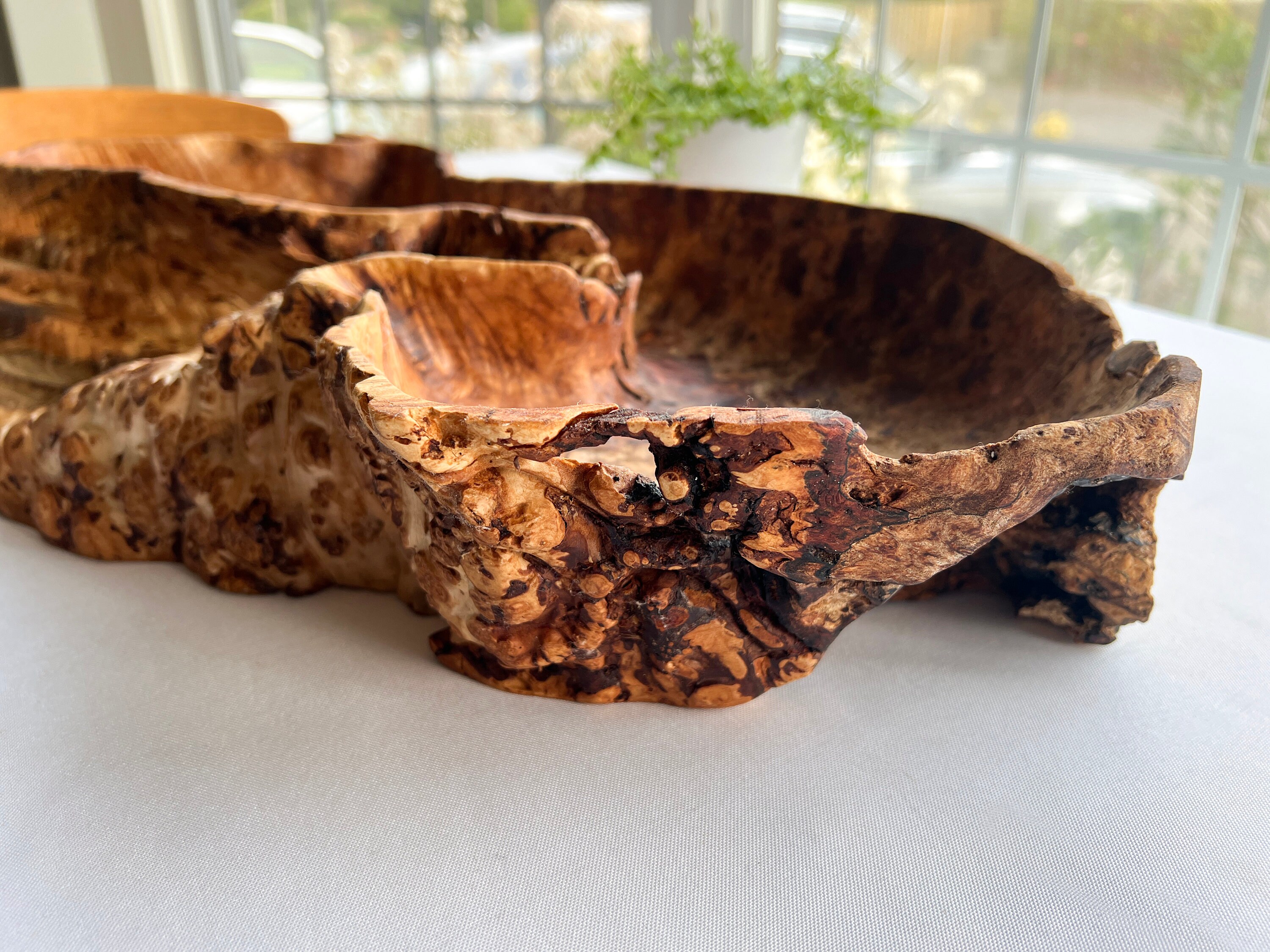 Large Asymmetrical Bowl, 26 X 14, Burl Wood Compartmented Fruit Bowl ...