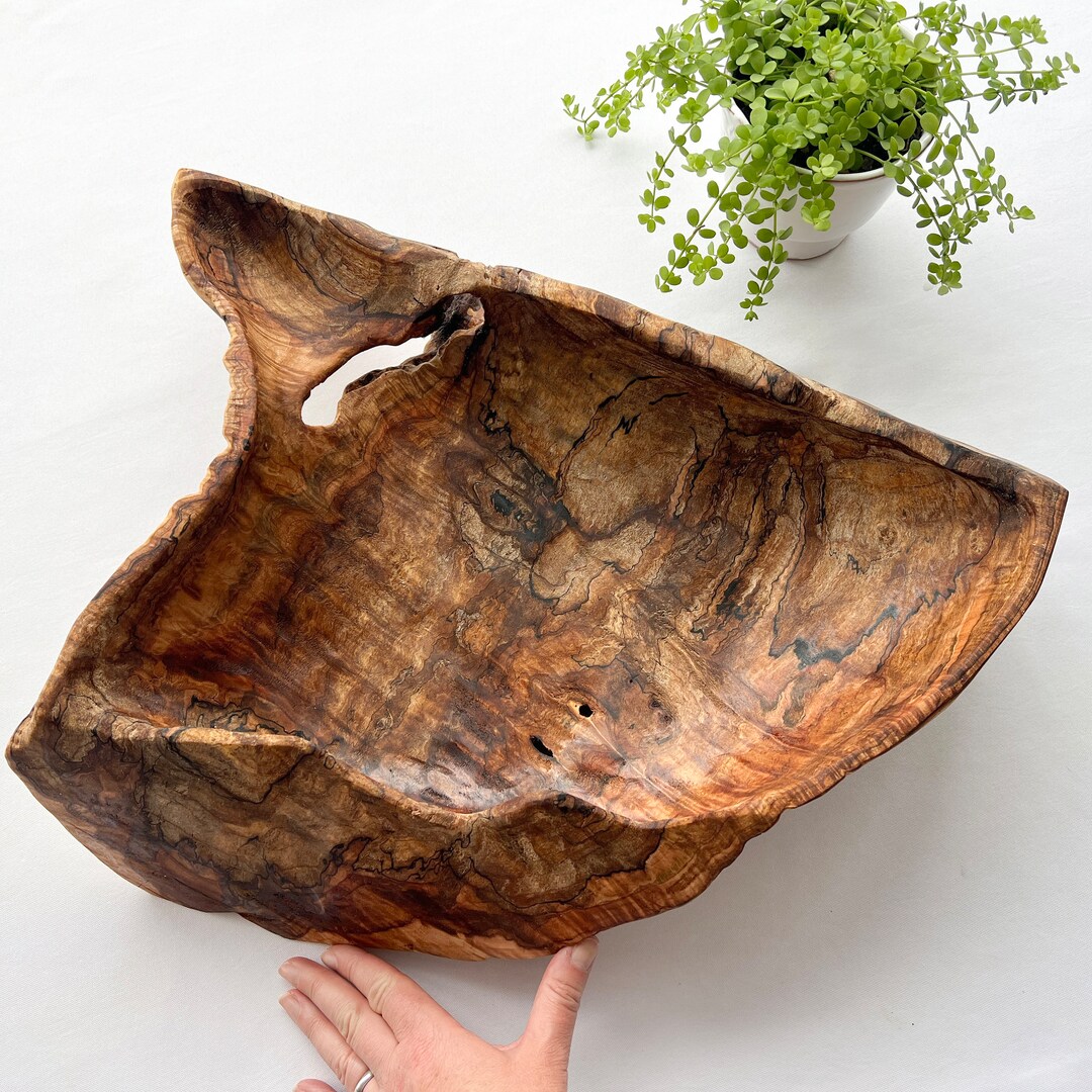 Rustic Burl Bowl, 18 X 16 X 4, Textured Matte Wood Fruit Bowl, Triangle ...