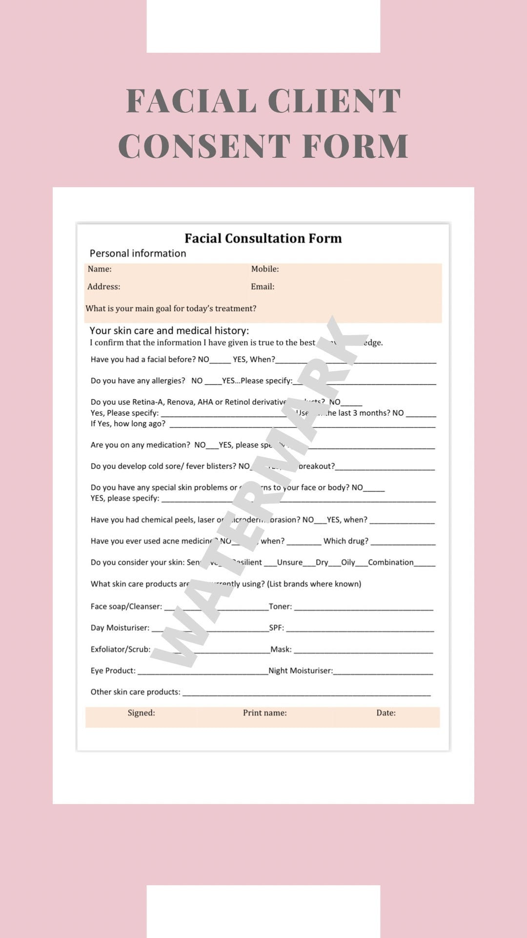 Facial Client Consent Form - Etsy