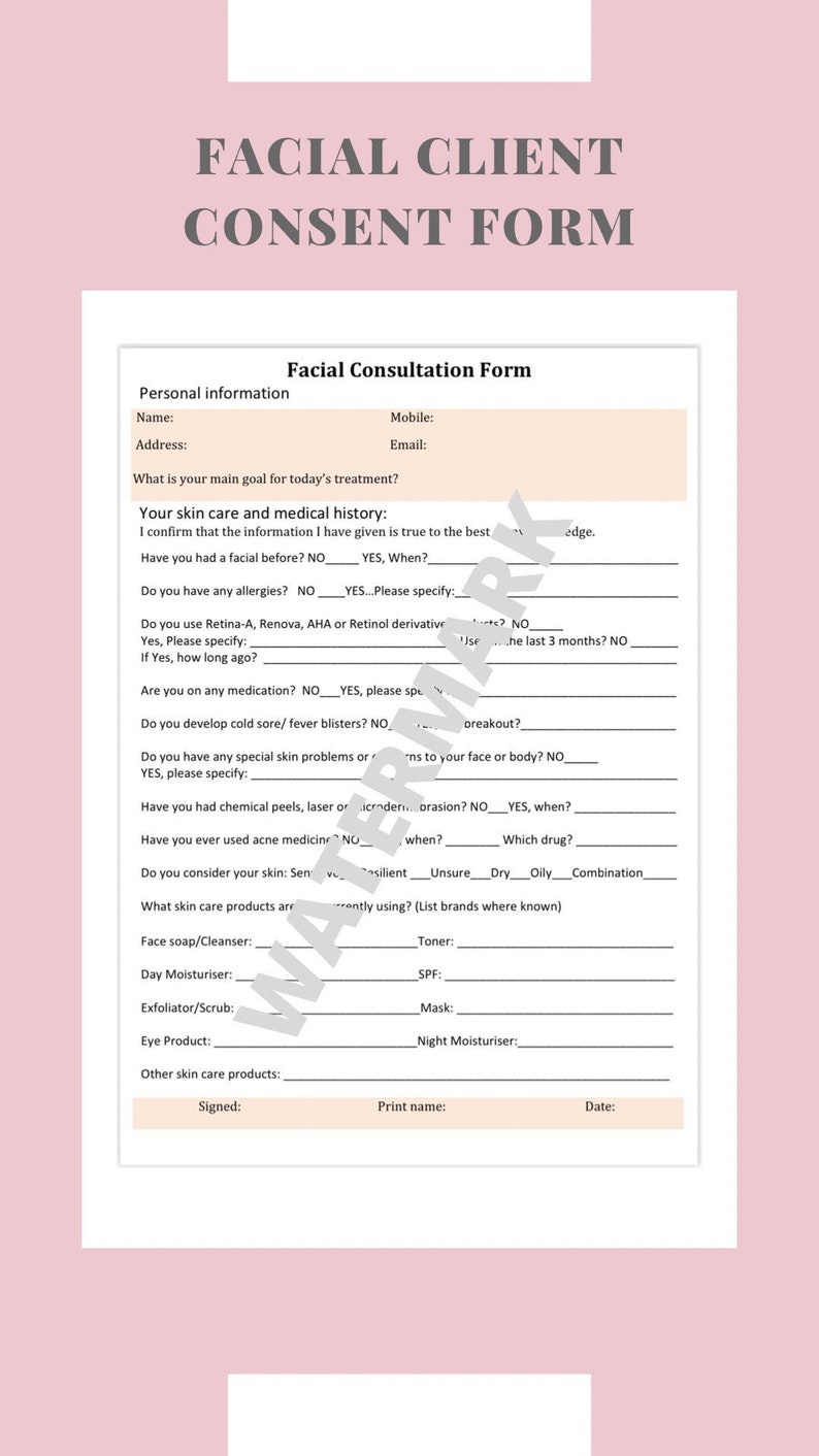 Facial Client Consent Form - Etsy