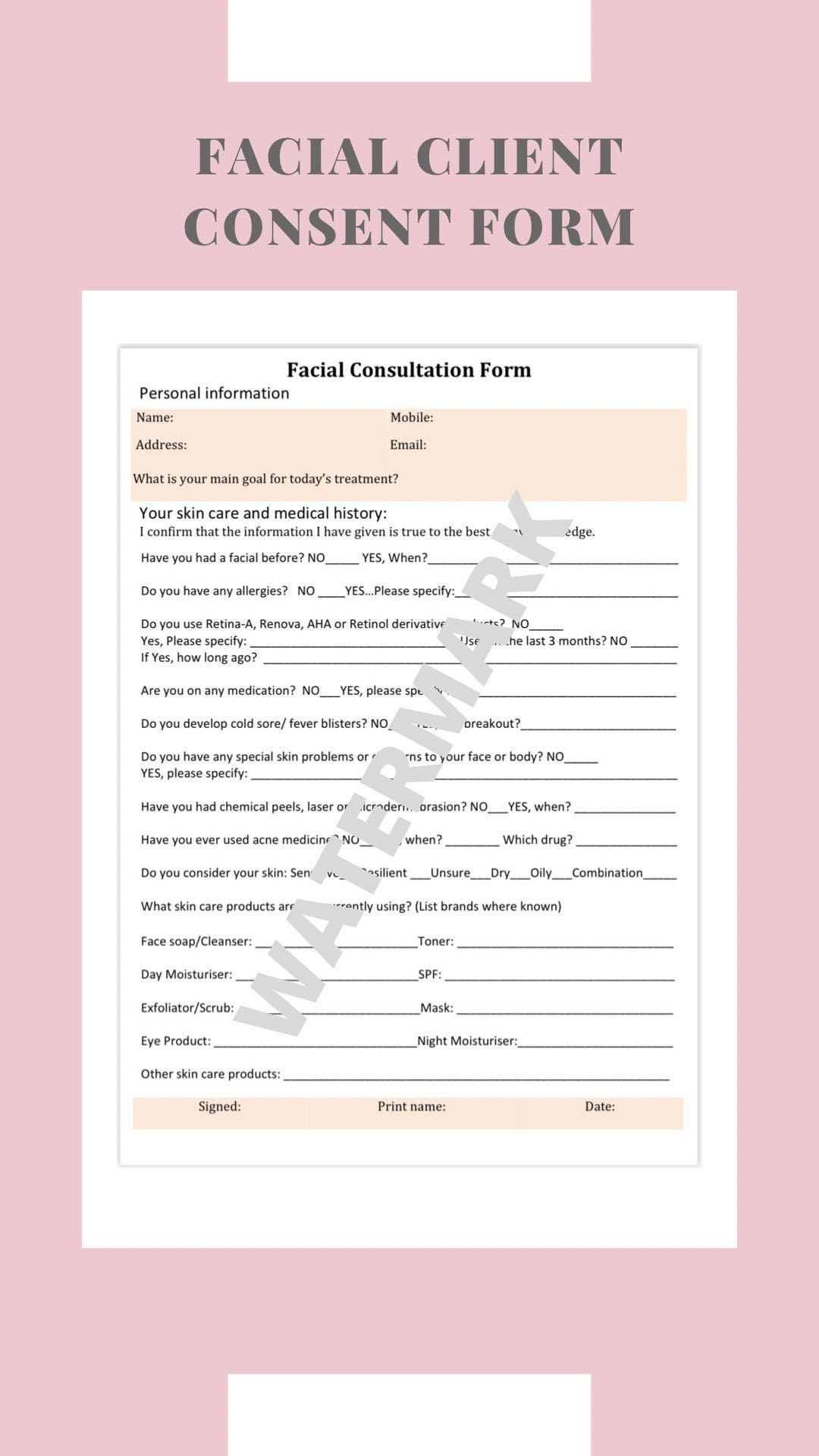 Facial Client Consent Form - Etsy