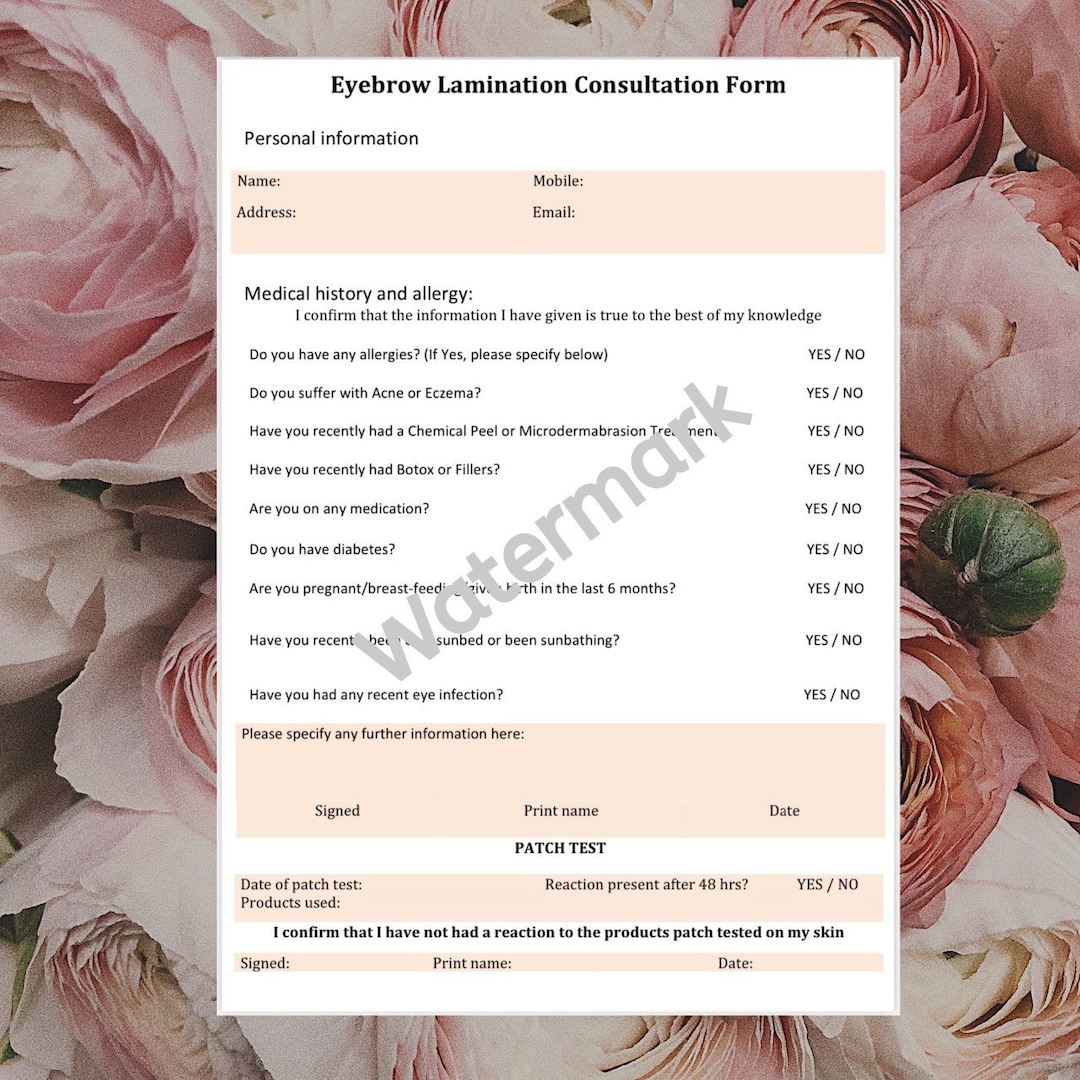 Eyebrow Lamination Consent Form, Consultation Form for Clients - Etsy