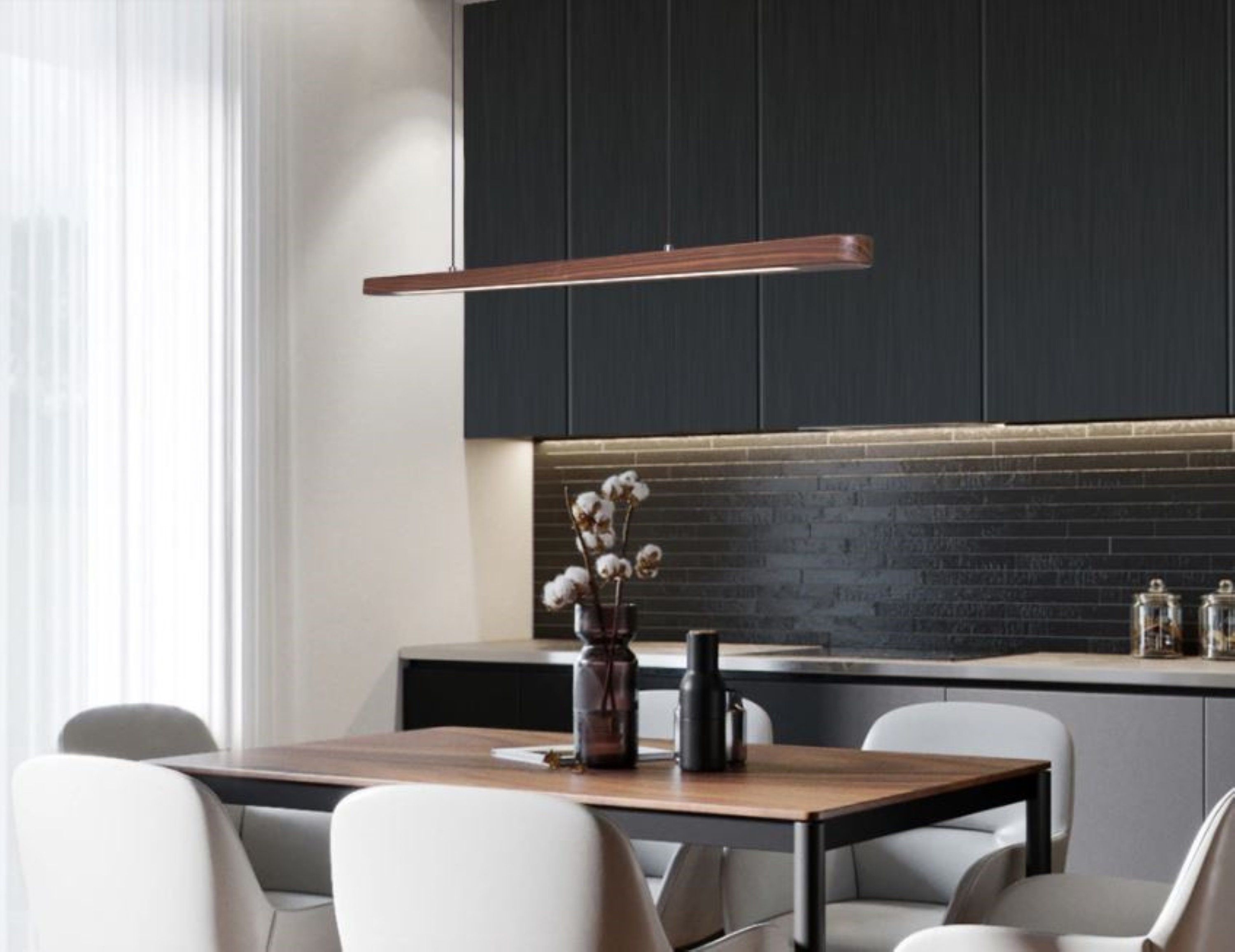 Oval Linear Pendant Chandelier Solid Wood Black Walnut or Ash ...