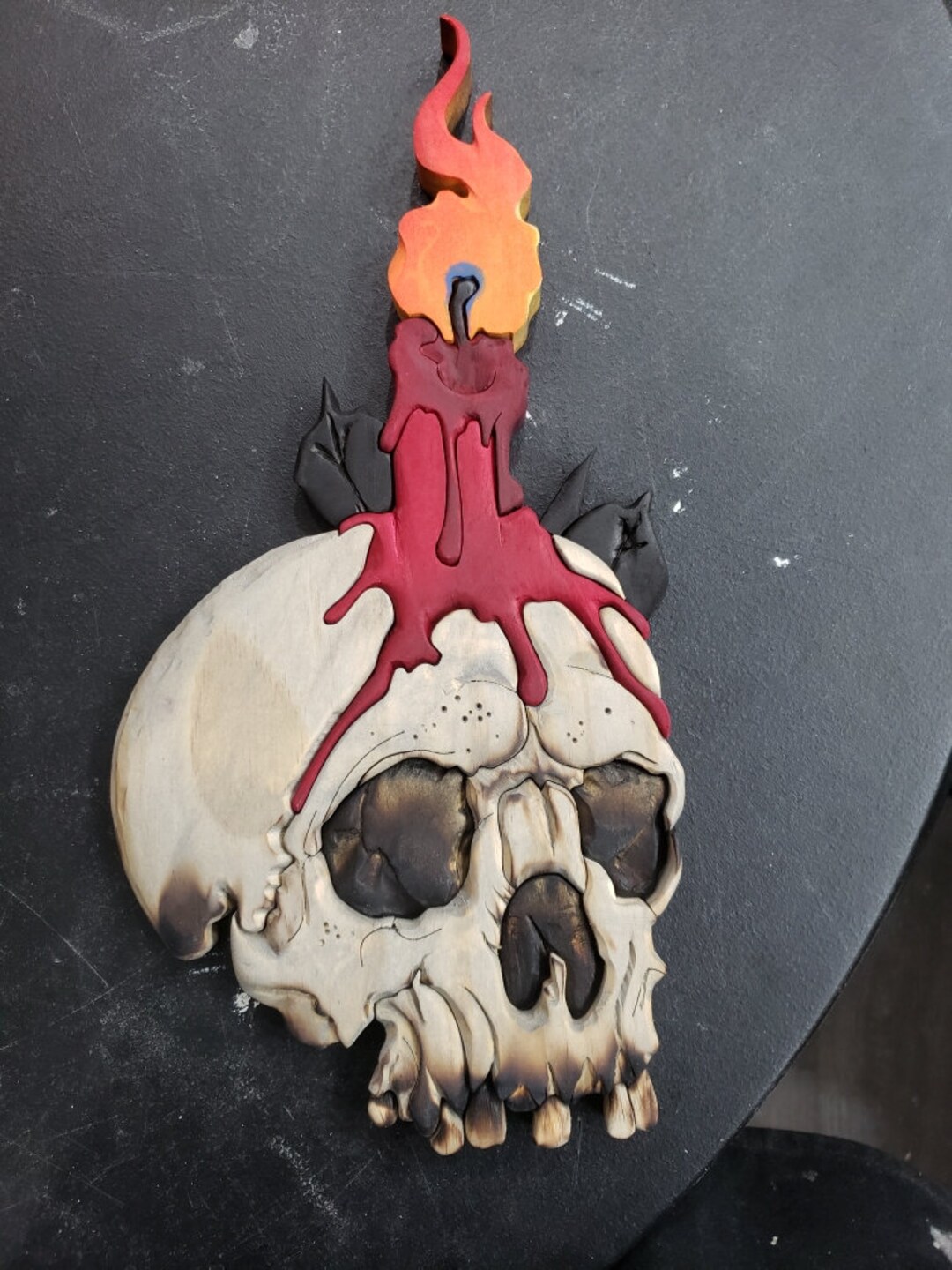 SKULL AND CANDLE Single-board Intarsia - Etsy