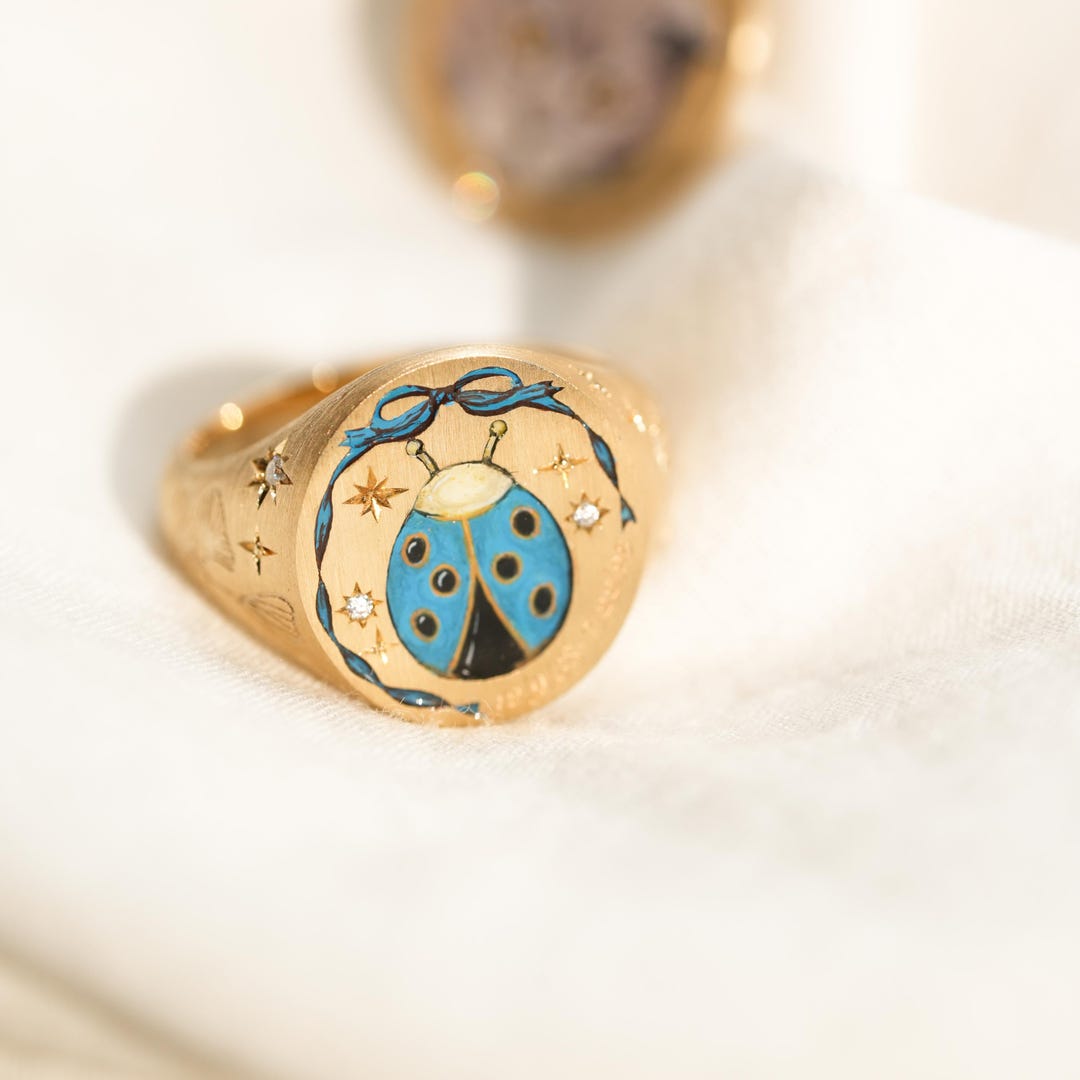 Custom Ladybug Ring, Animal Enameled Ring. Personalized Hand Painted ...