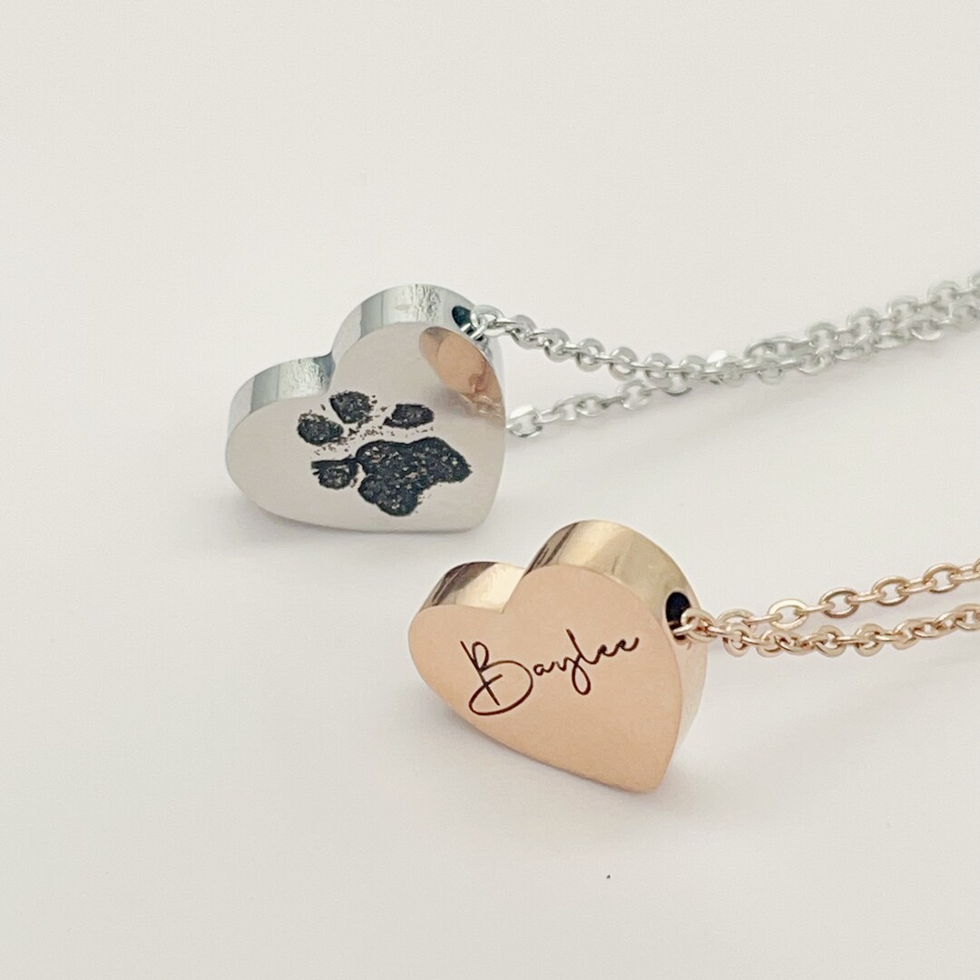 Heart Shape Necklace, Paw Print Necklace, Custom Dog Jewelry, Pet ...