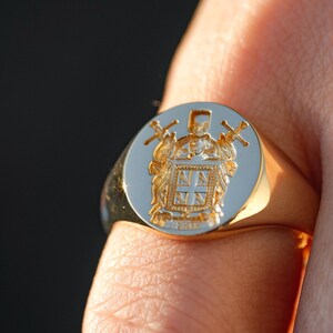 Custom Solid Signet Ring, Family Crest Ring, Hand Etched Ring, Photo ...