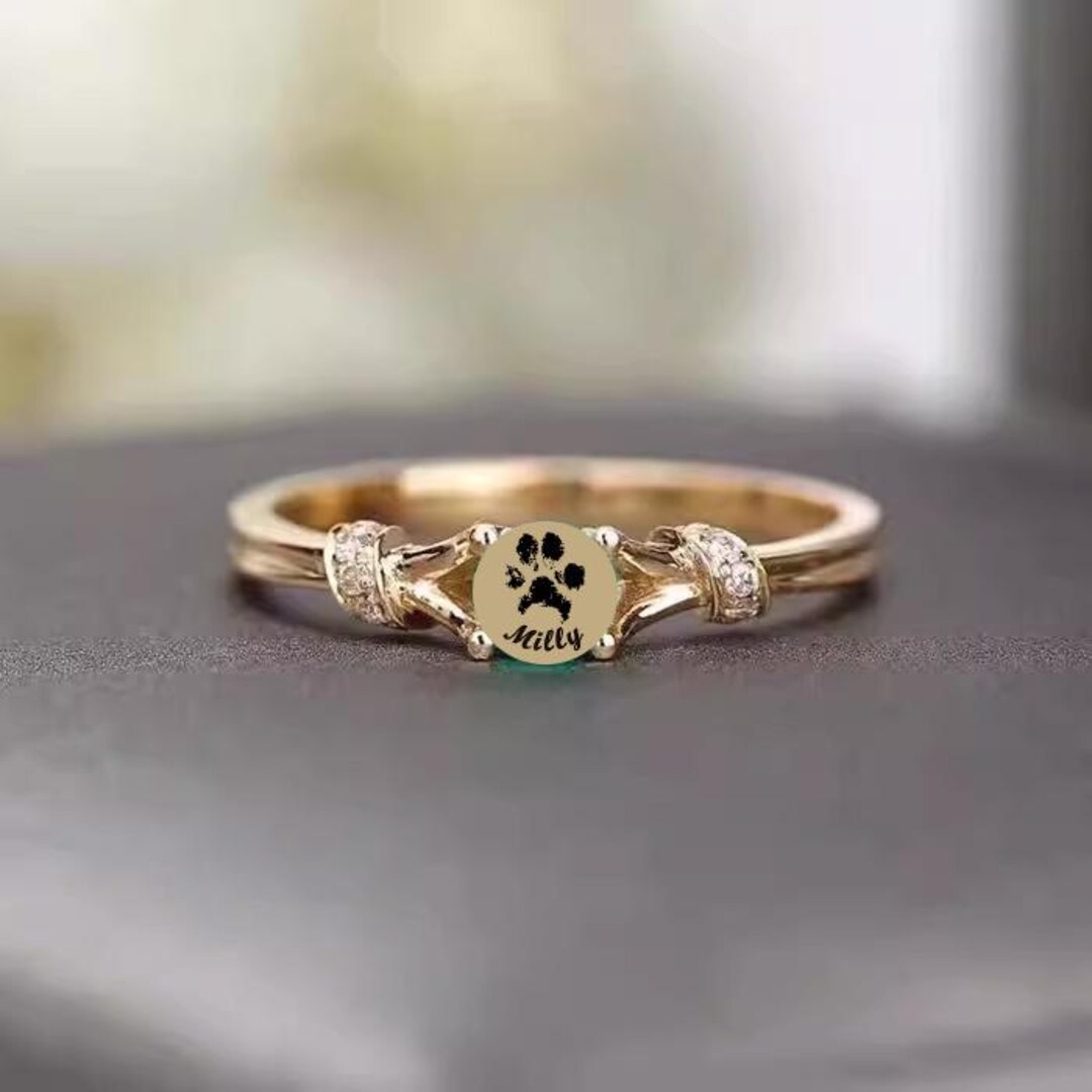 Custom Paw Print Ring, Birthstone Ring, Sterling Silver Ring, Dog ...