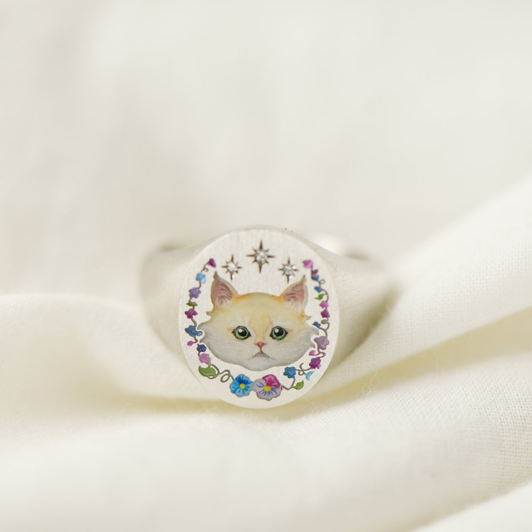 Custom Cat Memorial Ring, Pet Photo Ring, Enamel Ring, Pet Keepsake ...