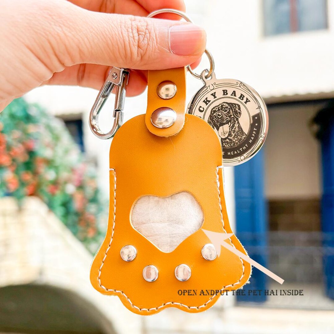 Custom Pet Fur Keychain, Leather Keychain, Pet Hair Keepsake, Pet Hair ...
