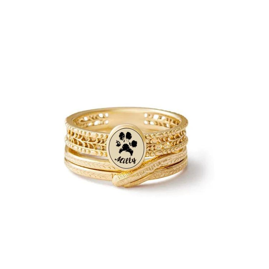 2 Pieces Custom Paw Print Ring, Stackable Rings for Women, Pet Memorial ...