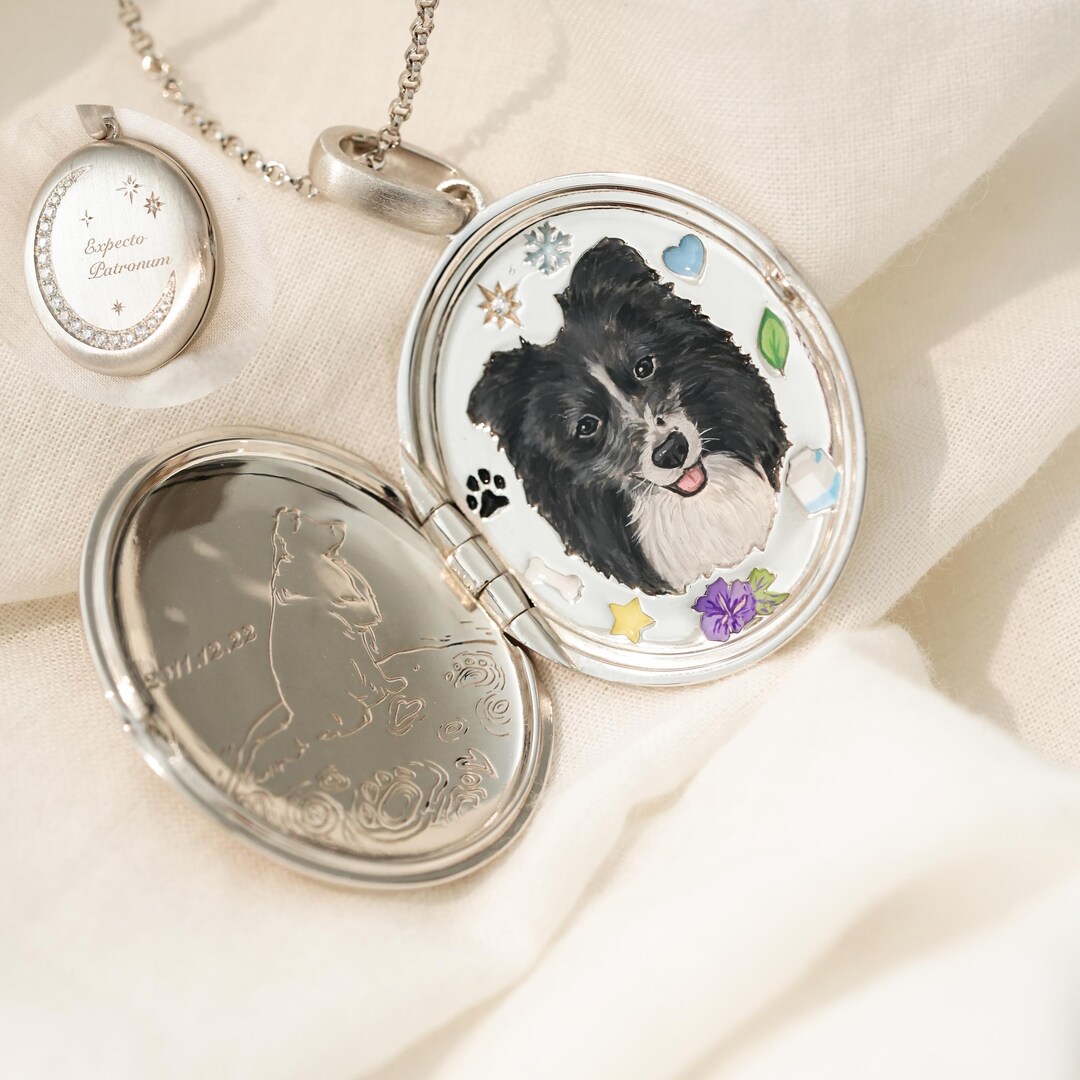 Personalized Locket Necklace, Dog Memorial Necklace, Pet Picture Enamel ...