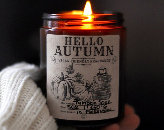 Hello Autumn Soy Wax Scented Candle, Apothecary Candle, Pumpkin Spice ...