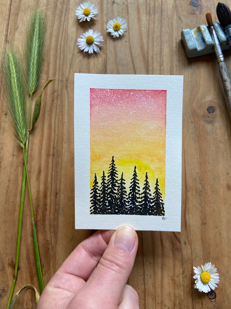 Original Tiny Miniature Art, Hand-painted Watercolour Painting, Small ...