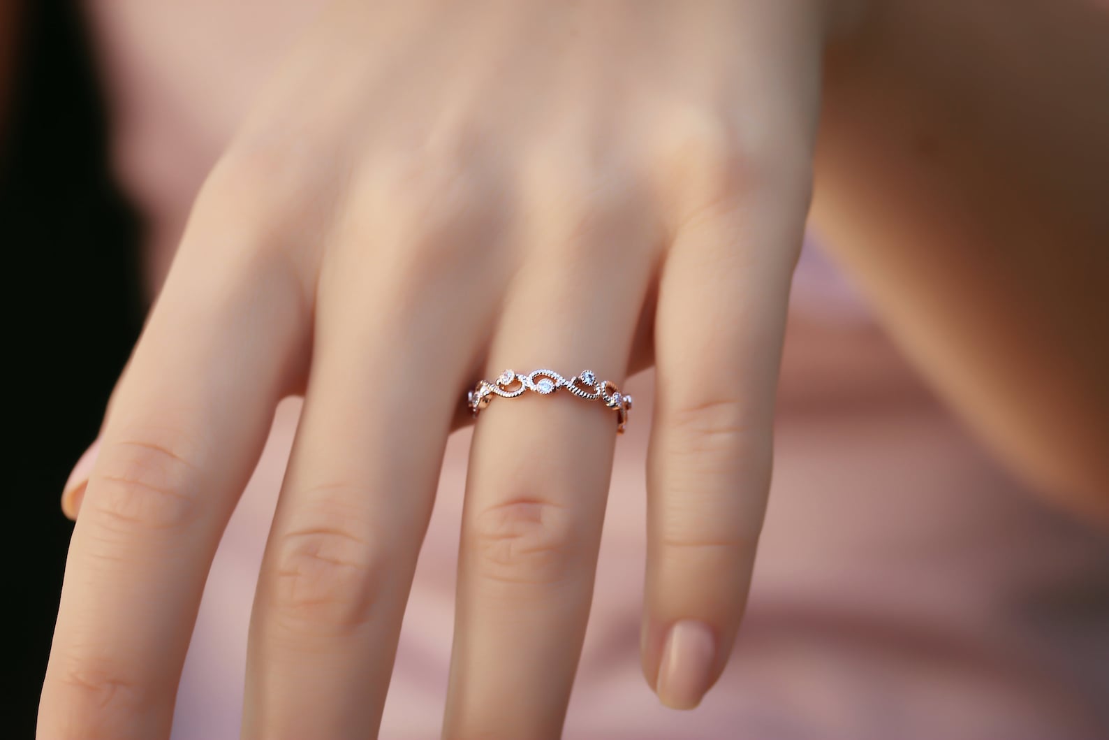 INFINITY SHAPED RING | Tiny Diamond Wedding Ring Band | Rose Gold ...