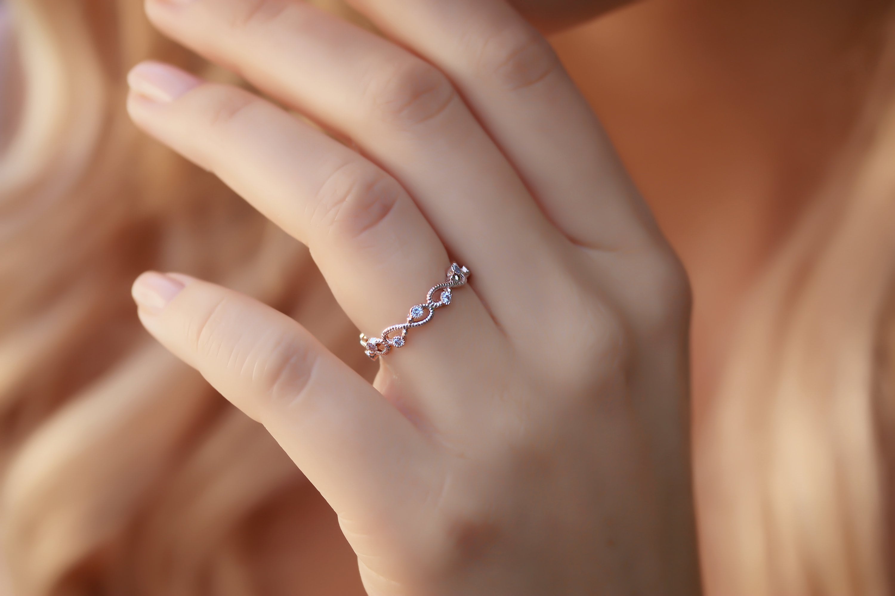 INFINITY SHAPED RING | Tiny Diamond Wedding Ring Band | Rose Gold ...