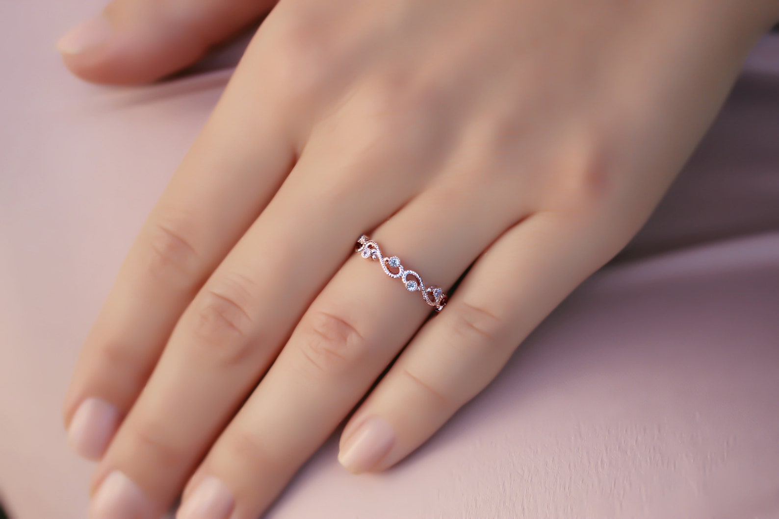 INFINITY SHAPED RING | Tiny Diamond Wedding Ring Band | Rose Gold ...